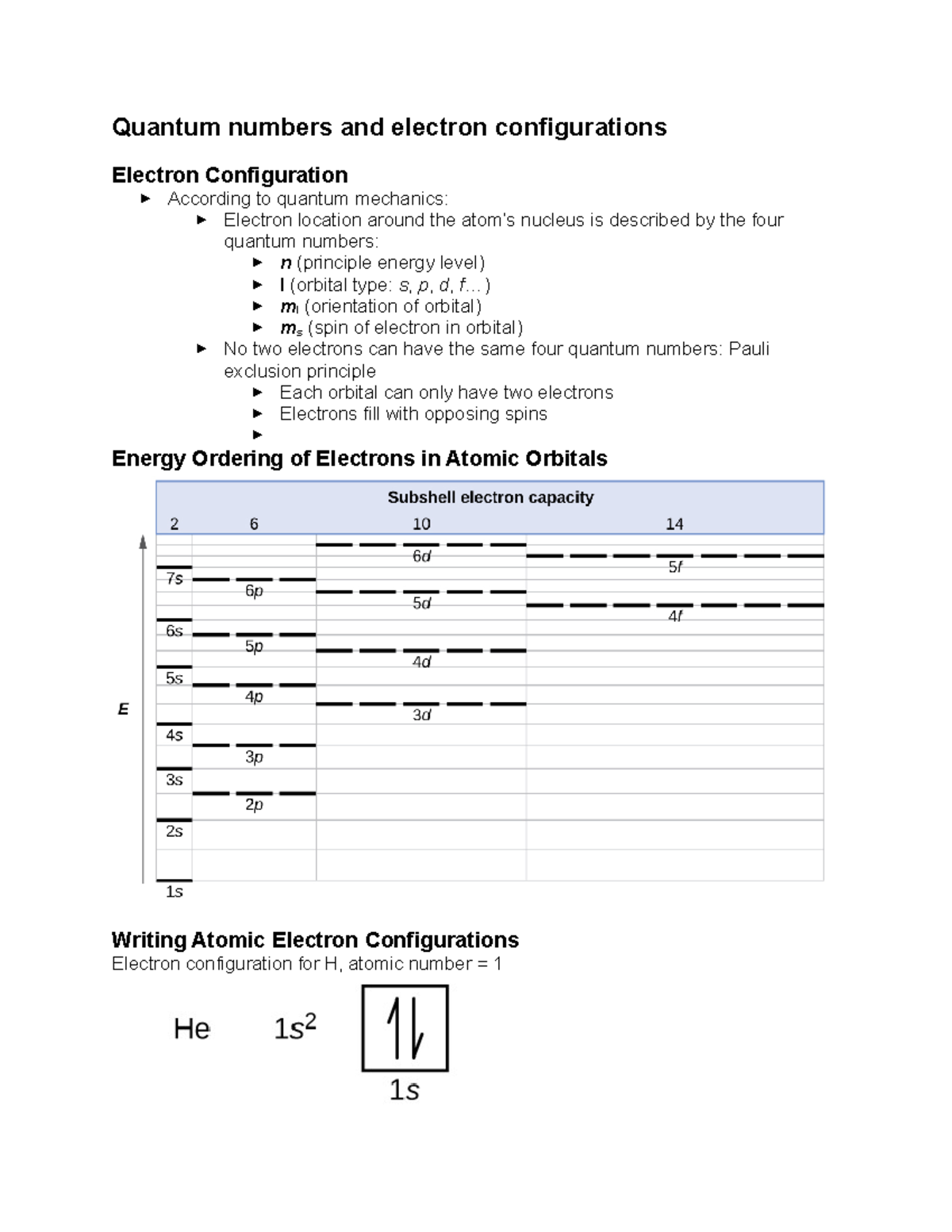 Quantum numbers and electron configurations - Studocu
