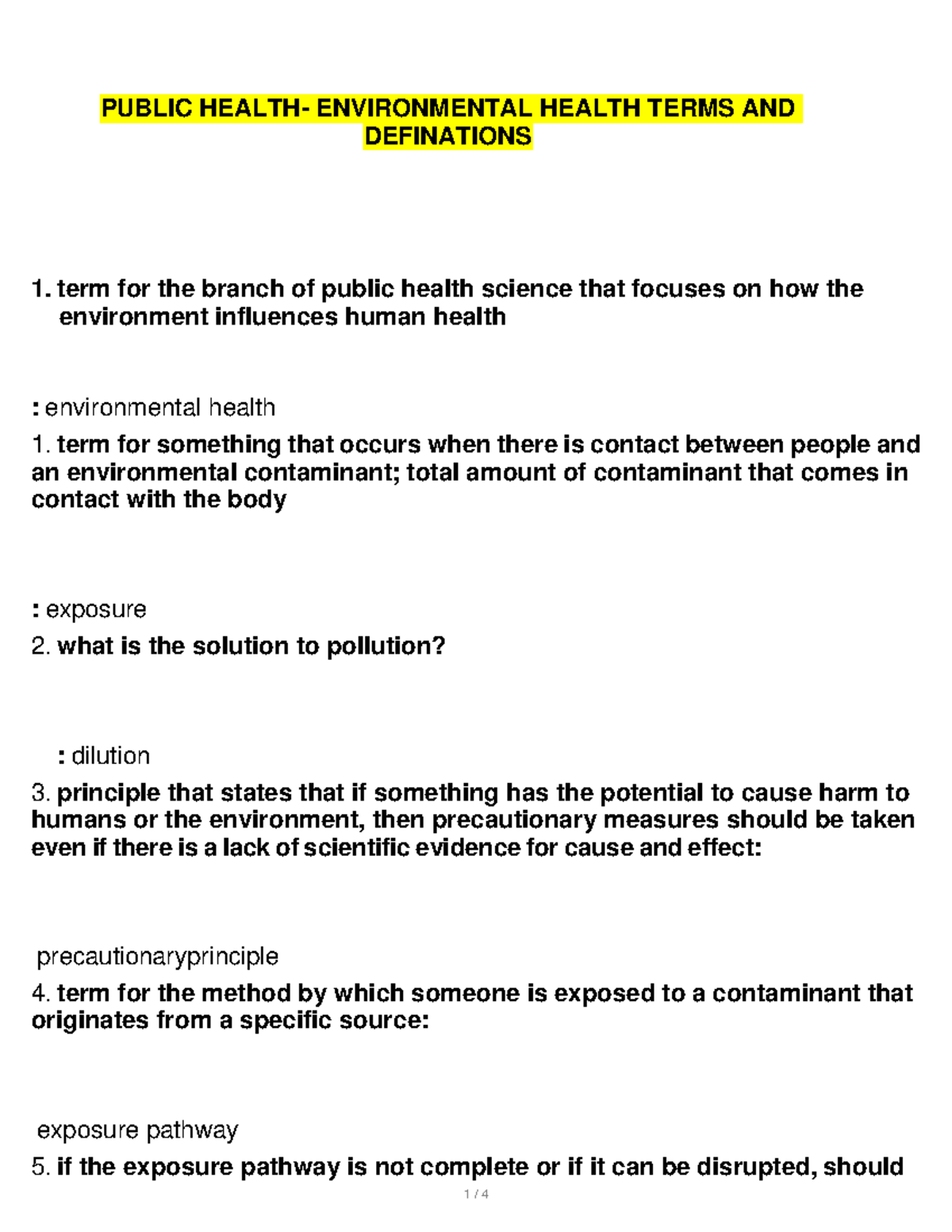 Public health- environmental health Terms And Definations - PUBLIC ...