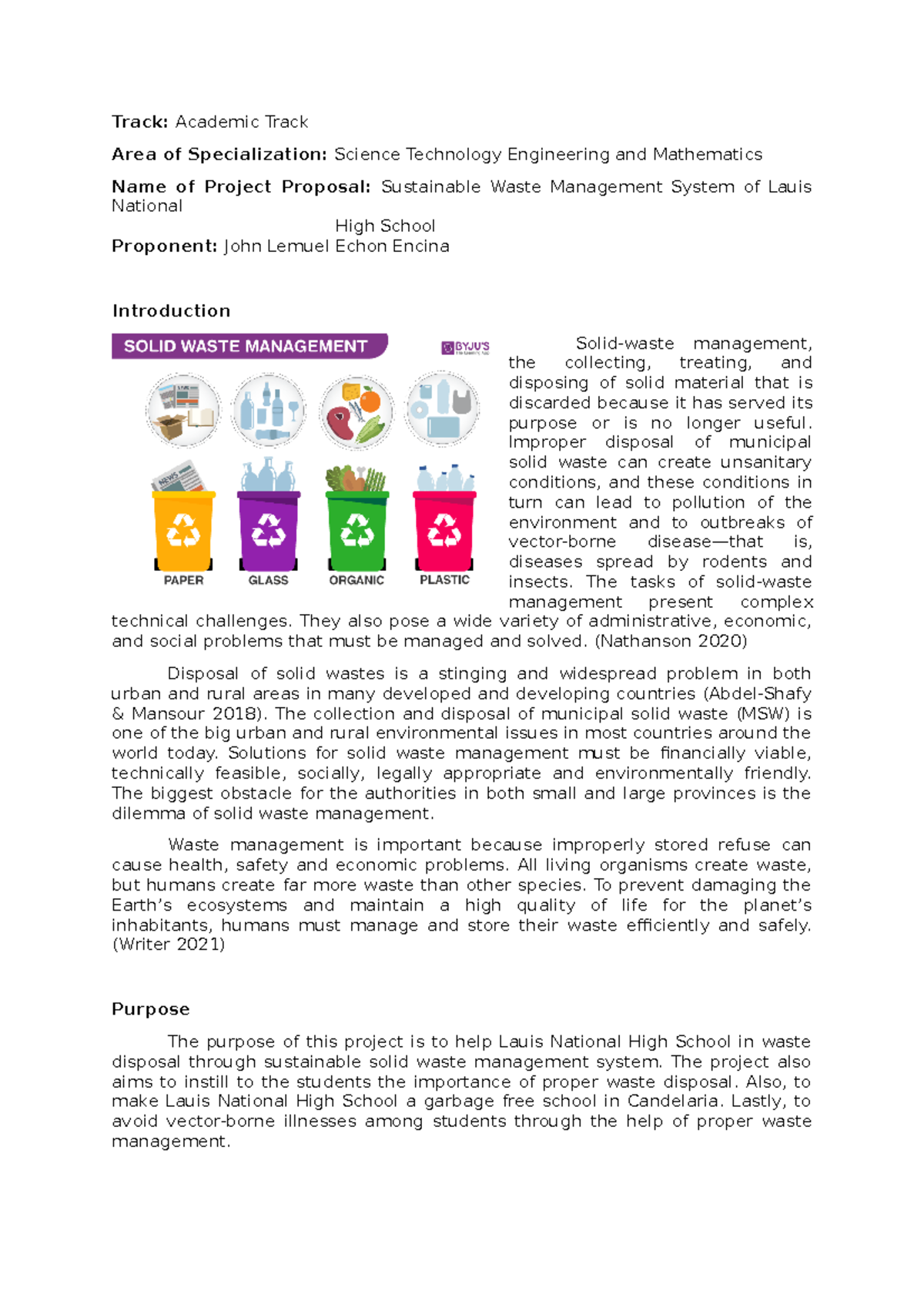 project proposal about academic track for senior high school students ...