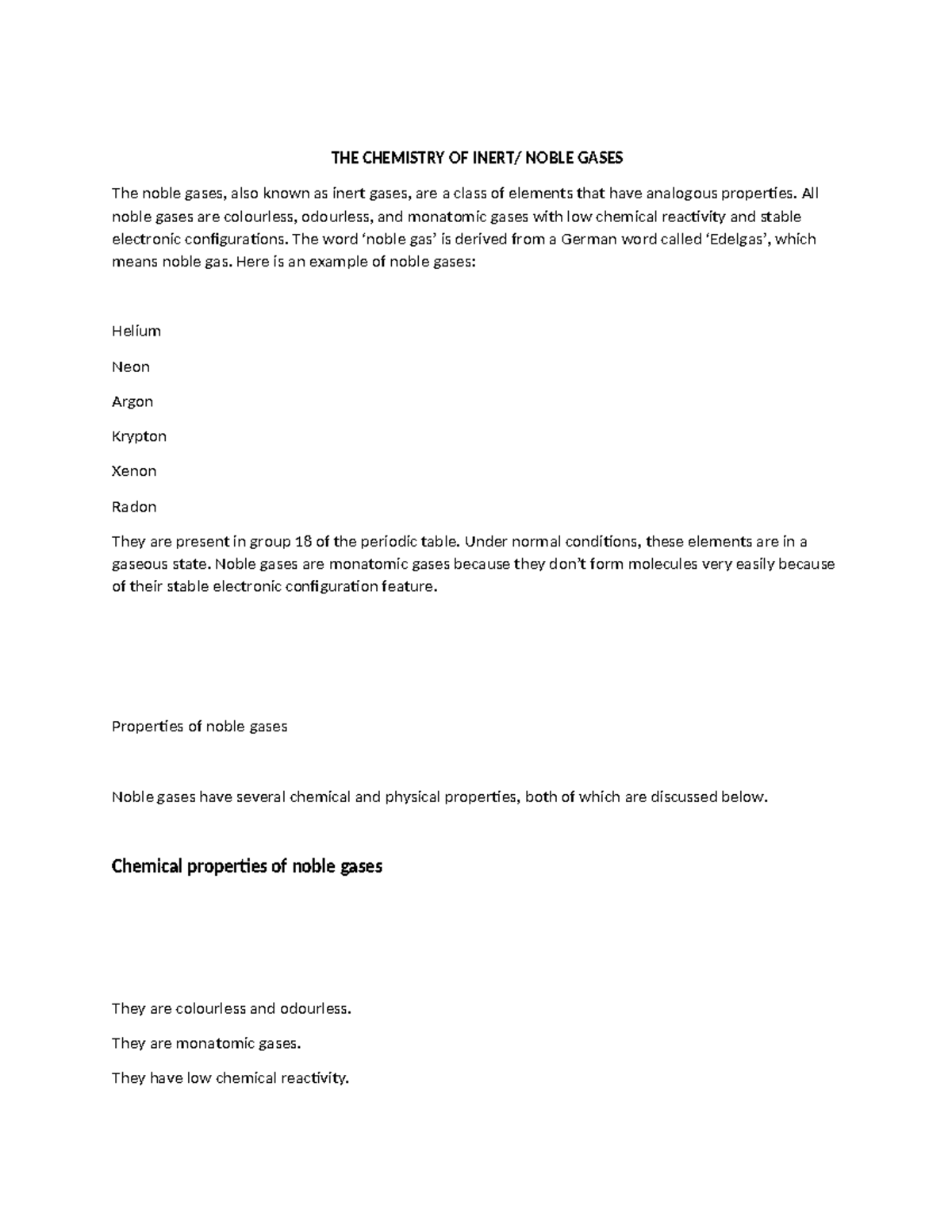 THE Chemistry OF Inert - this is note prepared by lecturer on chemical ...