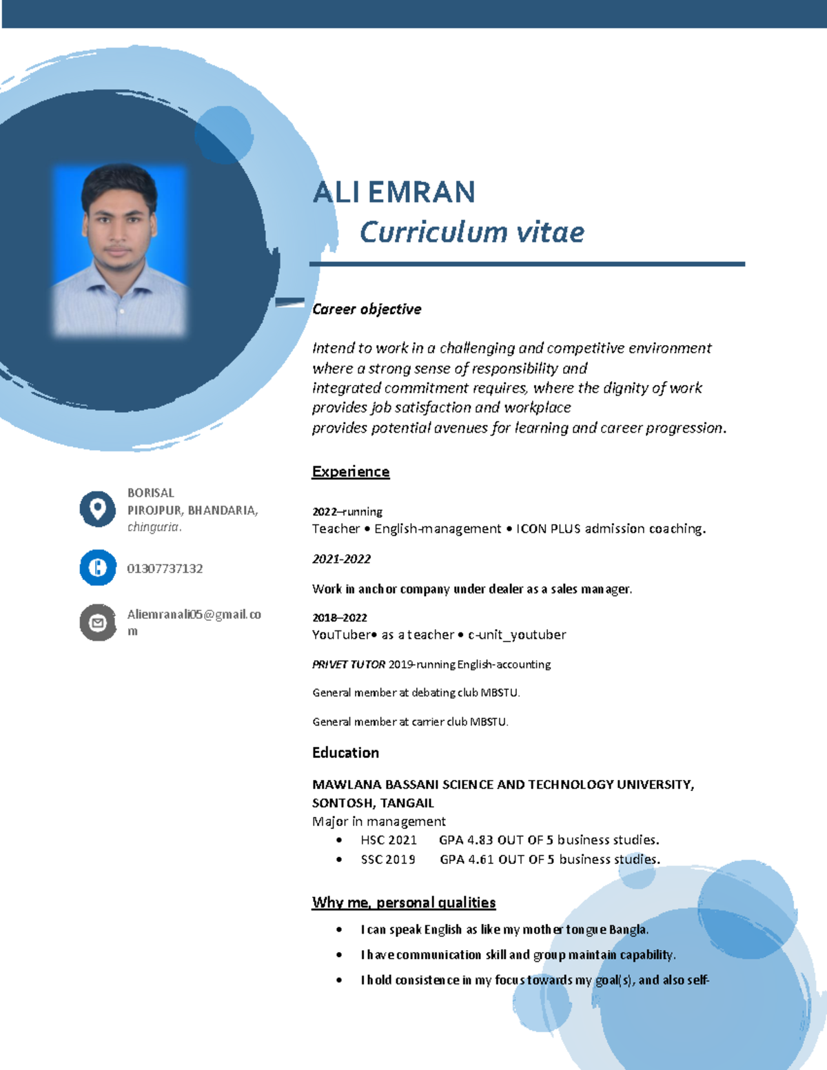 ALI Emran cv pdf - I need this app for because the solution - ALI EMRAN Curriculum vitae Career ...