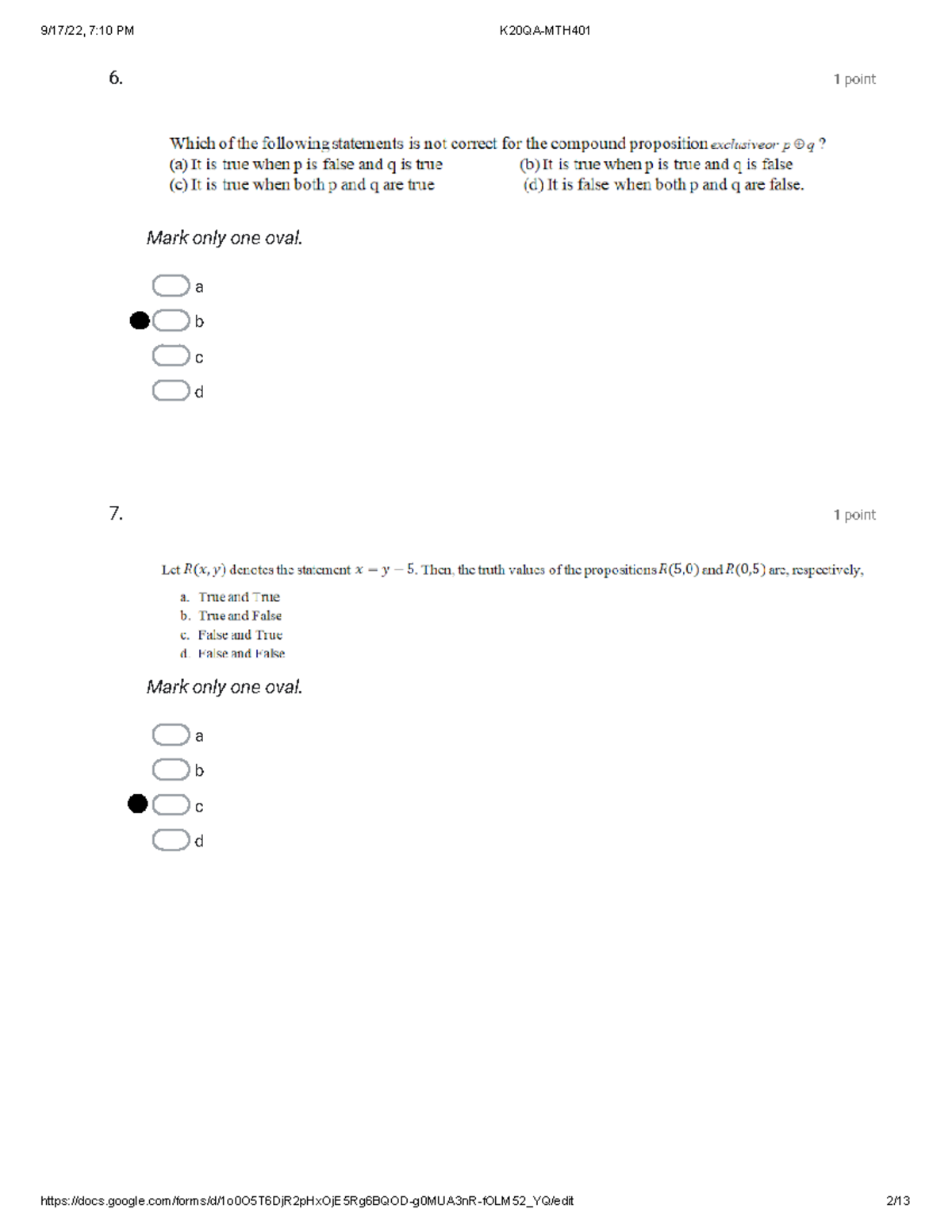 Practice Q - NOTES - 6. 1 point Mark only one oval. a b c d 7. 1 point ...