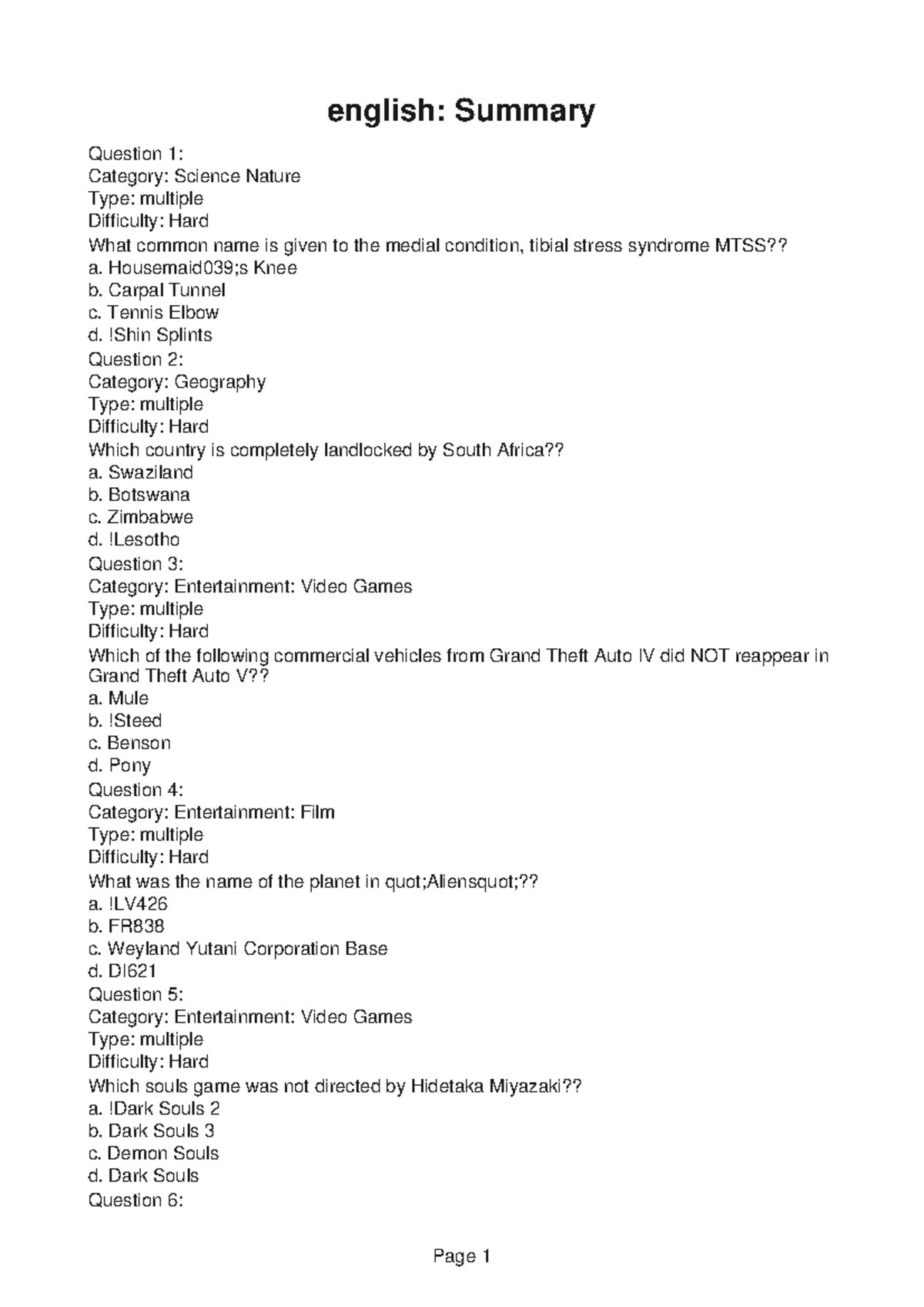 English doc 10 - english: Summary Question 1: Category: Science Nature ...