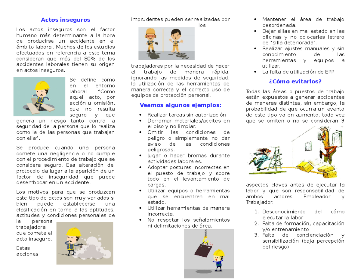 Capacitacion Actos inseguros - Actos inseguros Los actos inseguros son ...