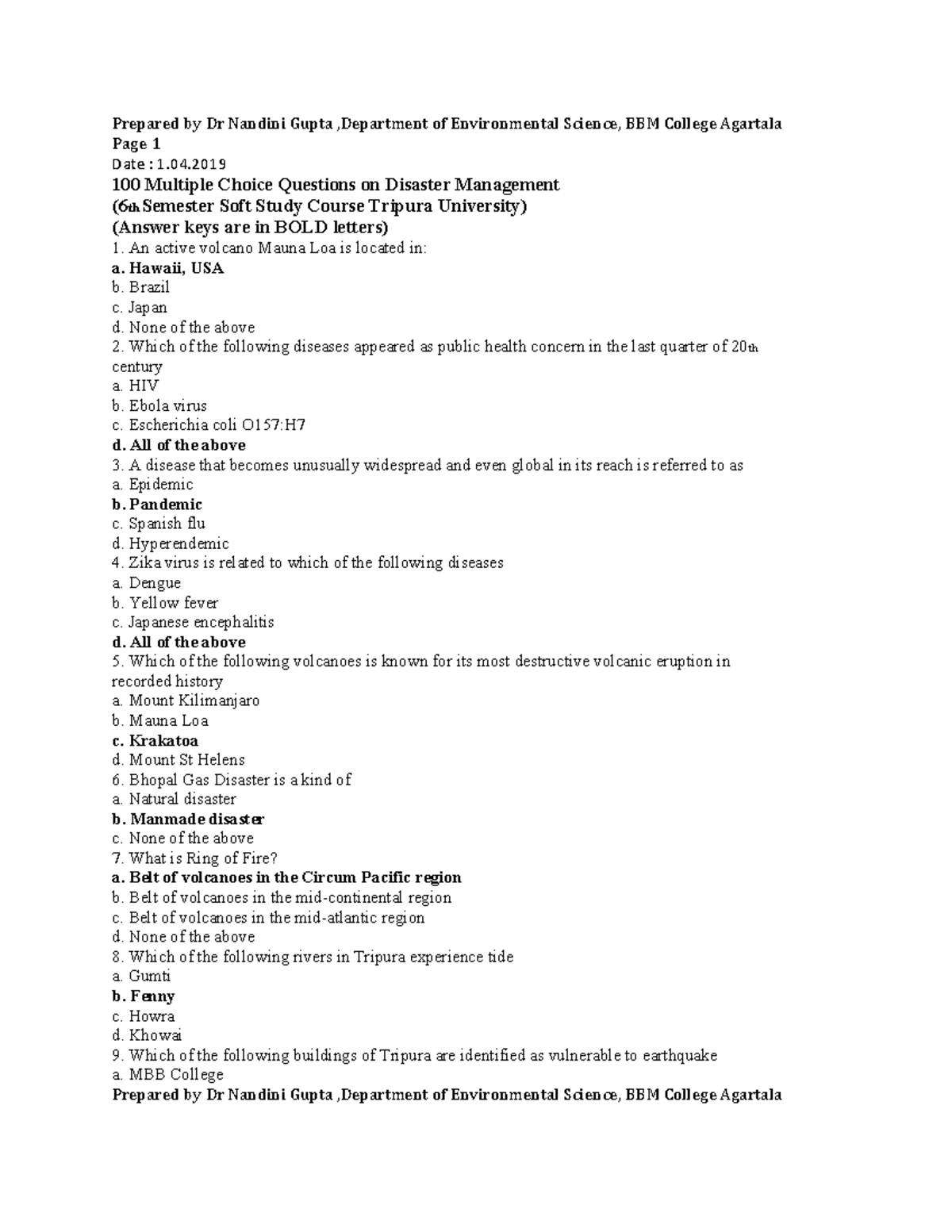 489927235 100 Questions Disaster Management - Prepared by Dr Nandini ...