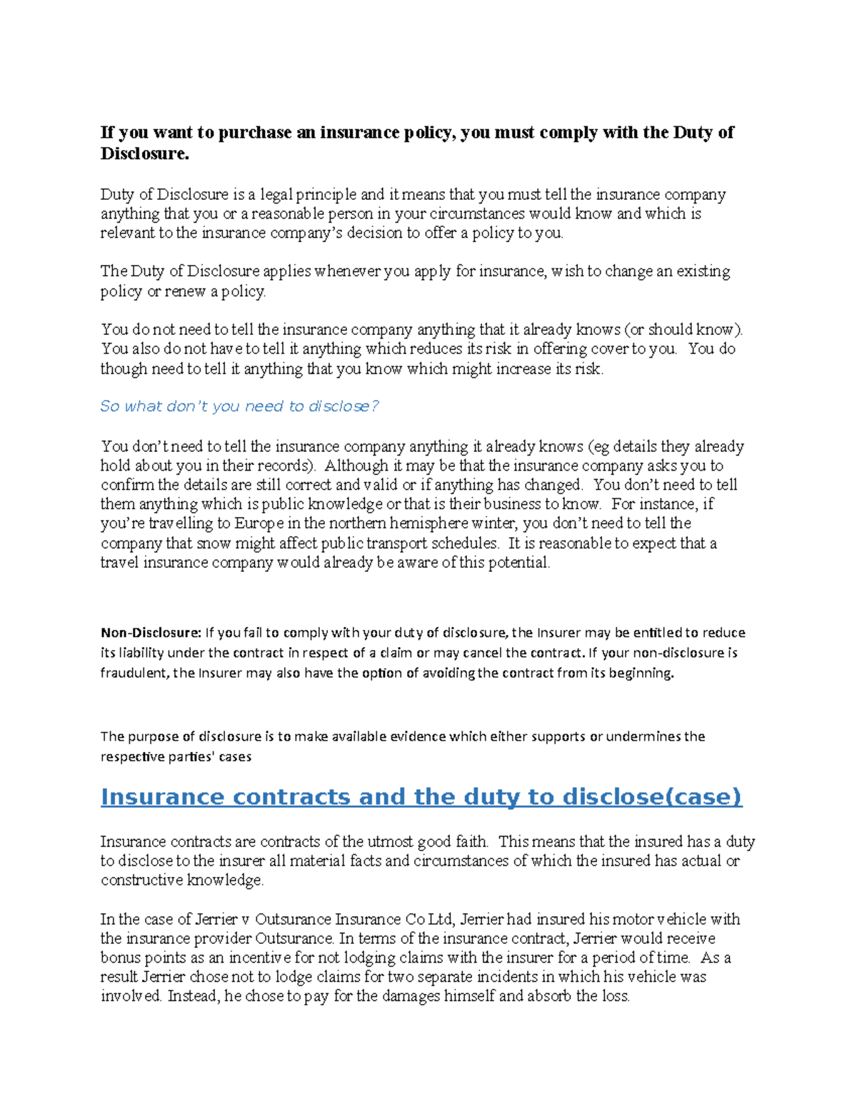 If you want to purchase an insurance policy - Duty of Disclosure is a ...