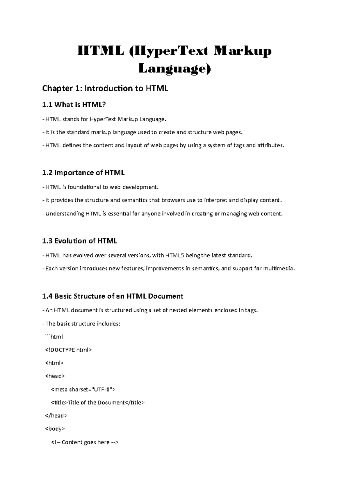 HTML (Hypertext markup language) - Notes 1 - HTML (HyperText Markup ...