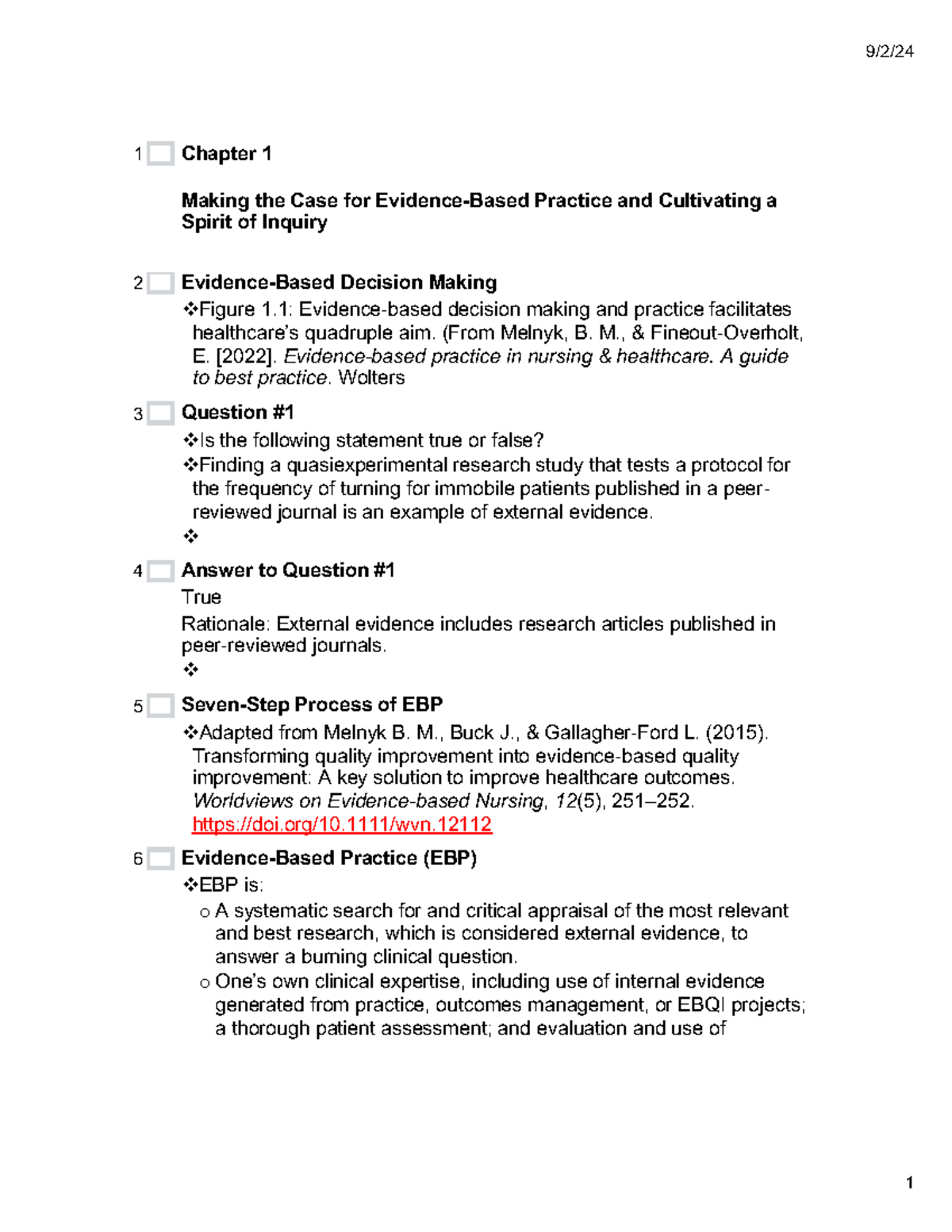 Chapter 01 502 - 9/2/ 1 Chapter 1 Making the Case for Evidence-Based ...