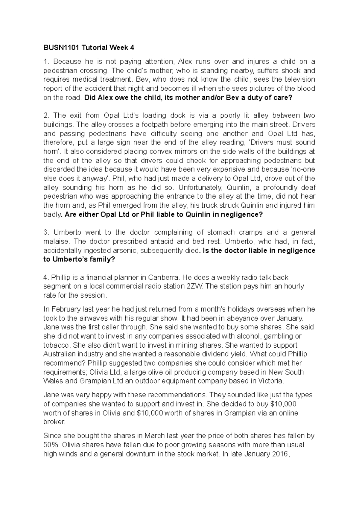 Wk4 Tute Work Week4 Busn1101 Tutorial Week 4 1 Because He Is Not Paying Attention Alex