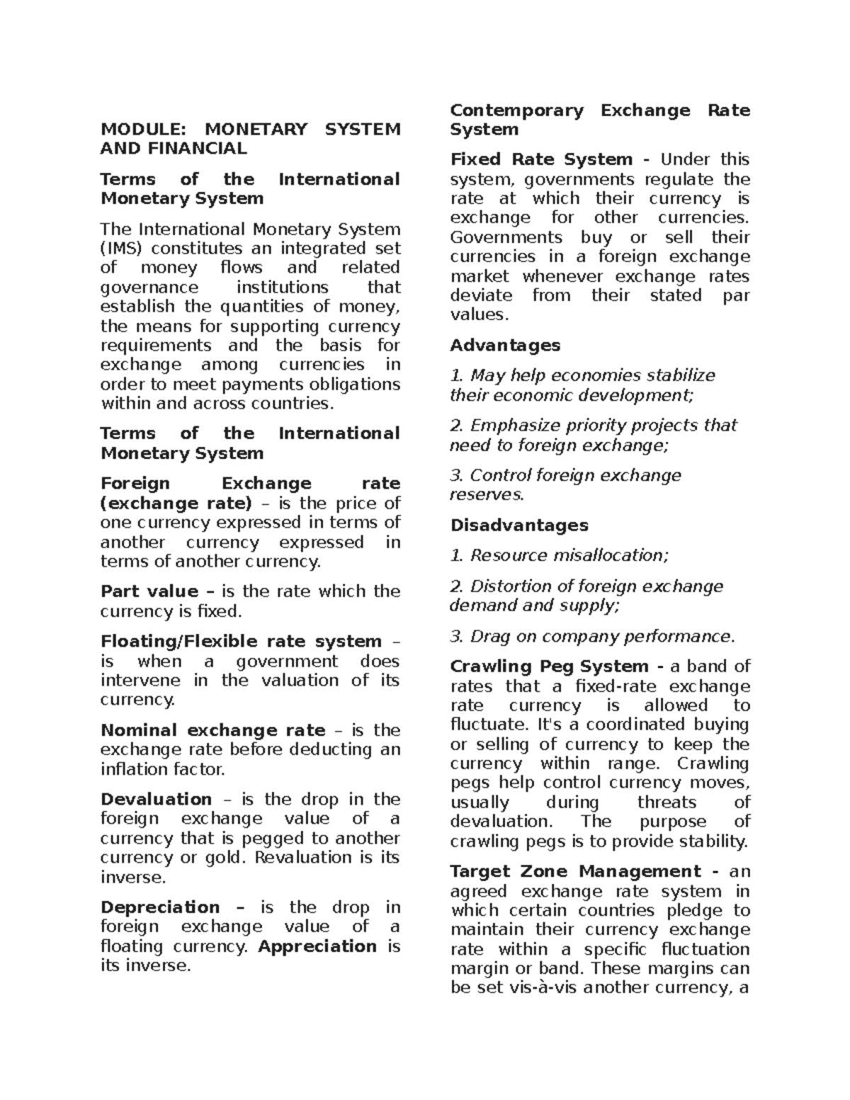 international business trade - MODULE: MONETARY SYSTEM AND FINANCIAL ...