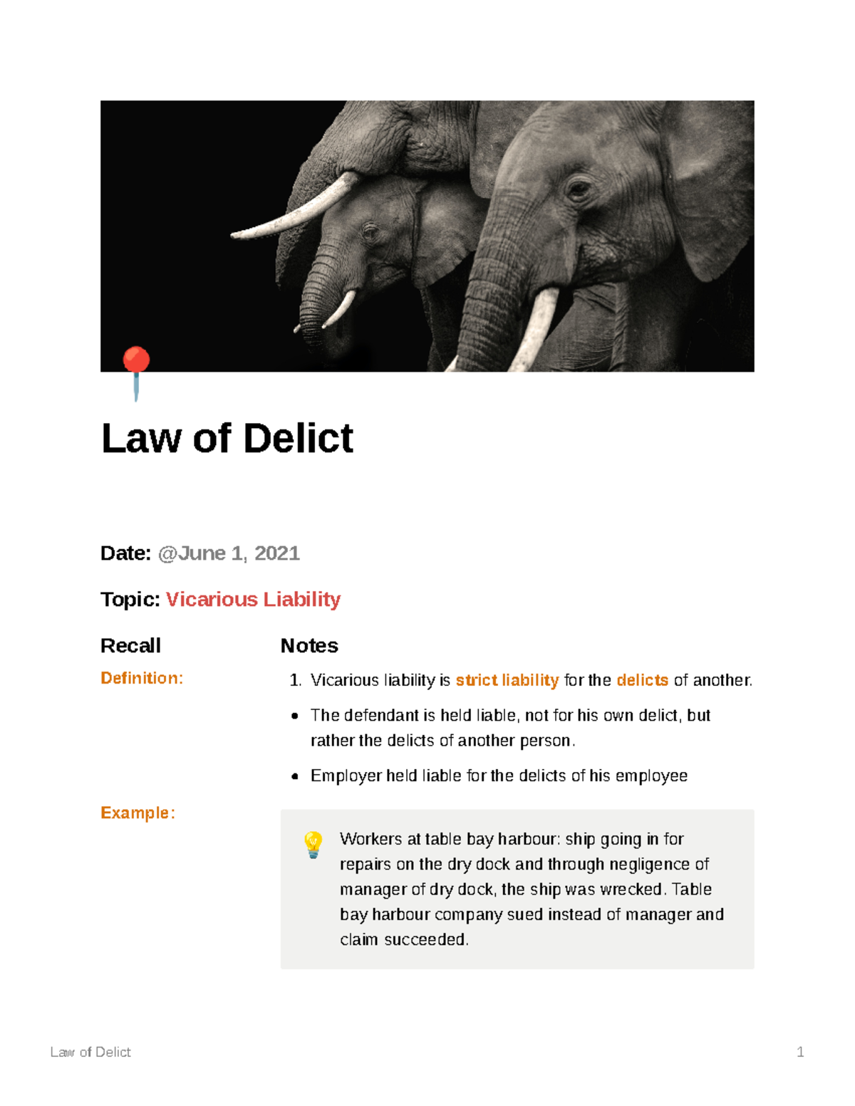 Law of Delict - Miscellaneous vicarious liability notes - 📍 Law of ...