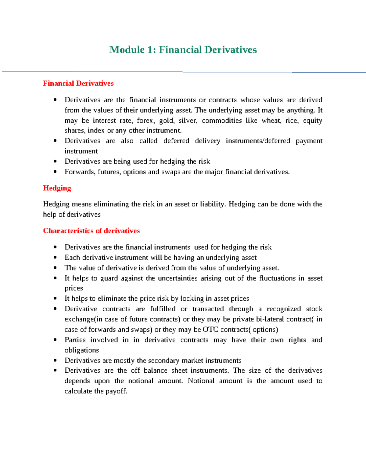 Financial Derivatives-Module 1 2 - Module 1: Financial Derivatives ...