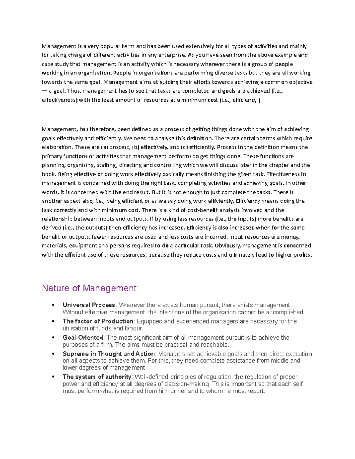 Introduction of manage ment - Management is a very popular term and has ...