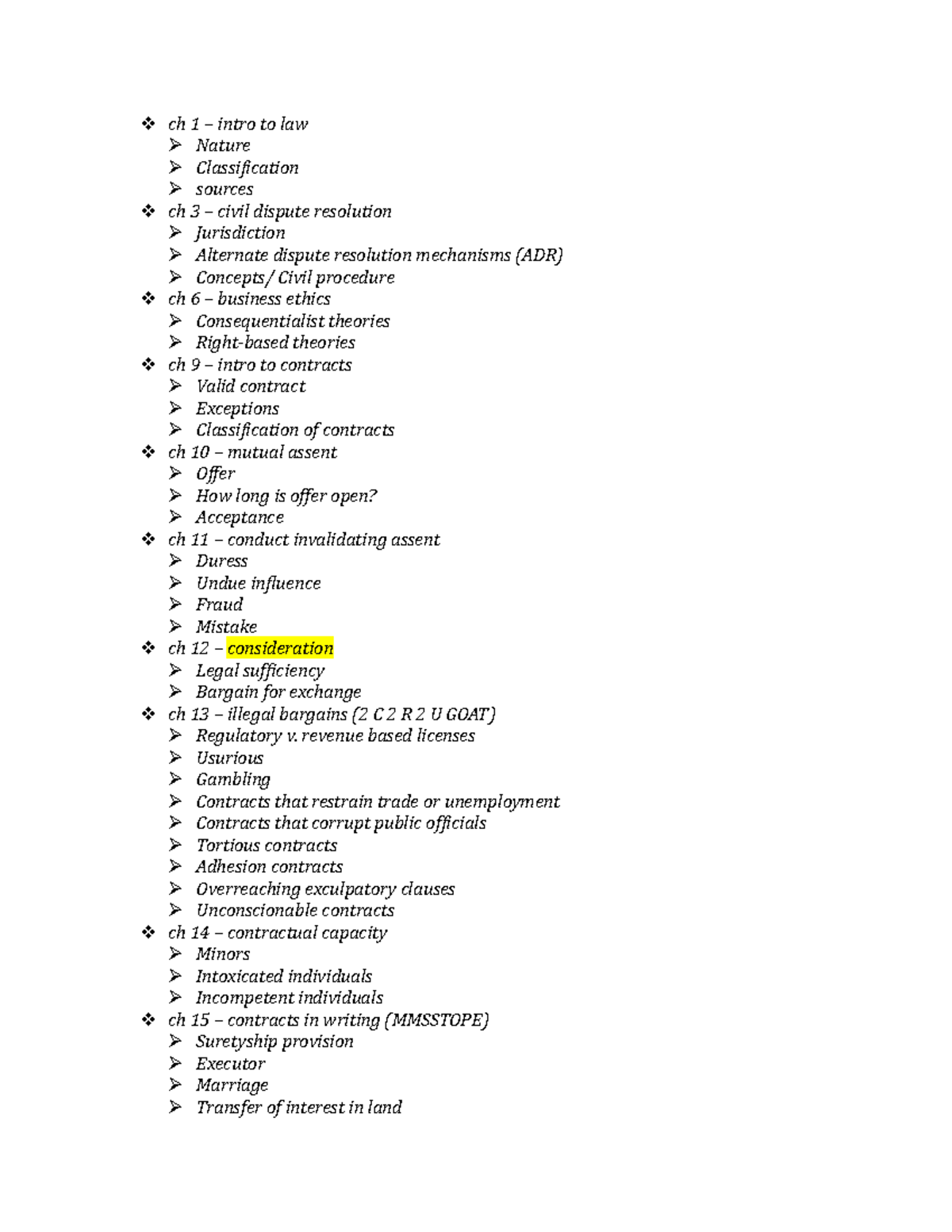 BSL Outline - Lays out the subjects by chapter covered in the course ...