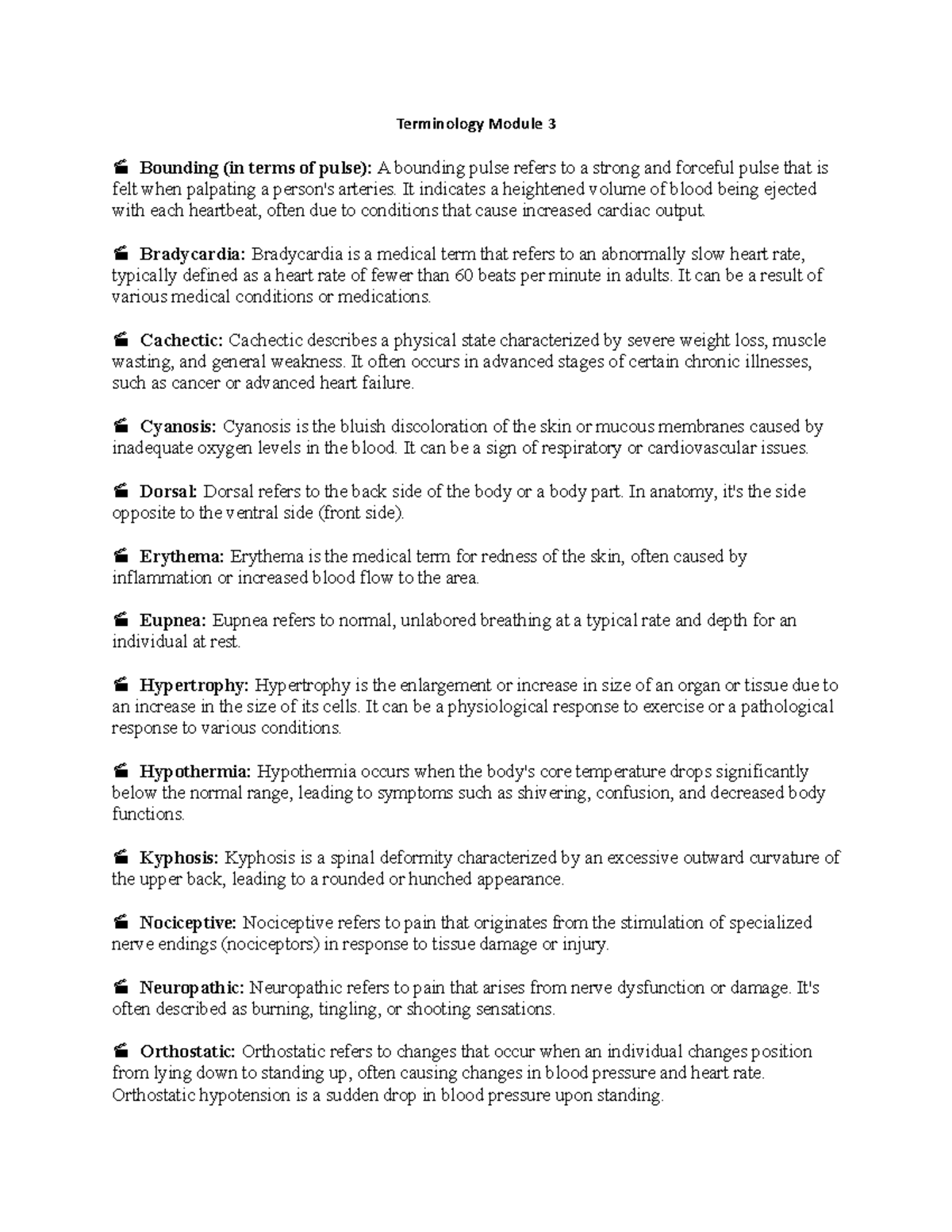 NUR2092 Terminology exam 2 - Terminology Module 3 Bounding (in terms of ...
