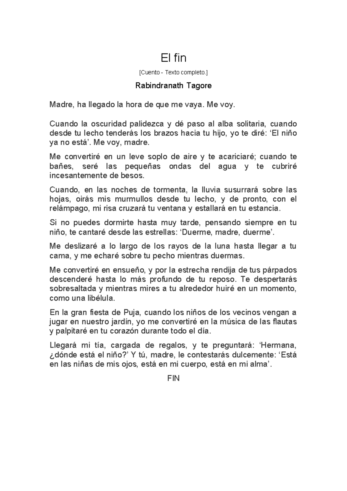 El fin - 100 - El fin [Cuento - Texto completo.] Rabindranath Tagore ...