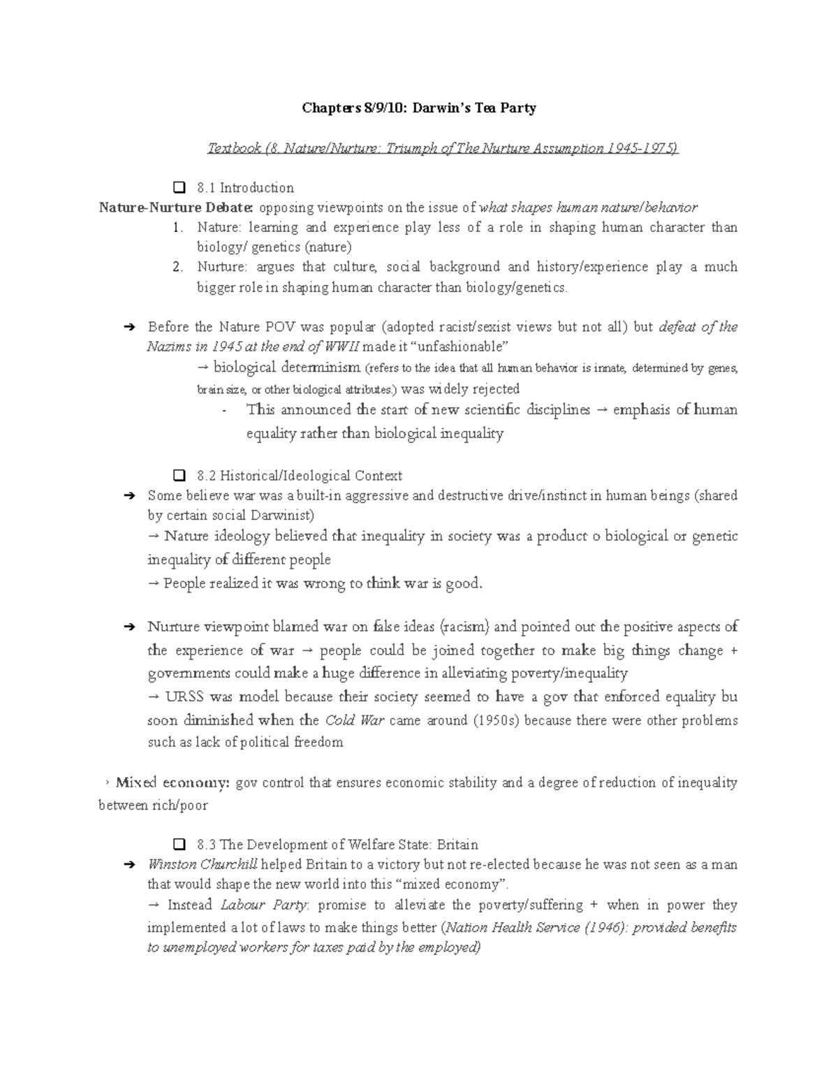 Humanities Chapters 8-10 - Chapters 8/9/10: Darwin’s Tea Party Textbook ...