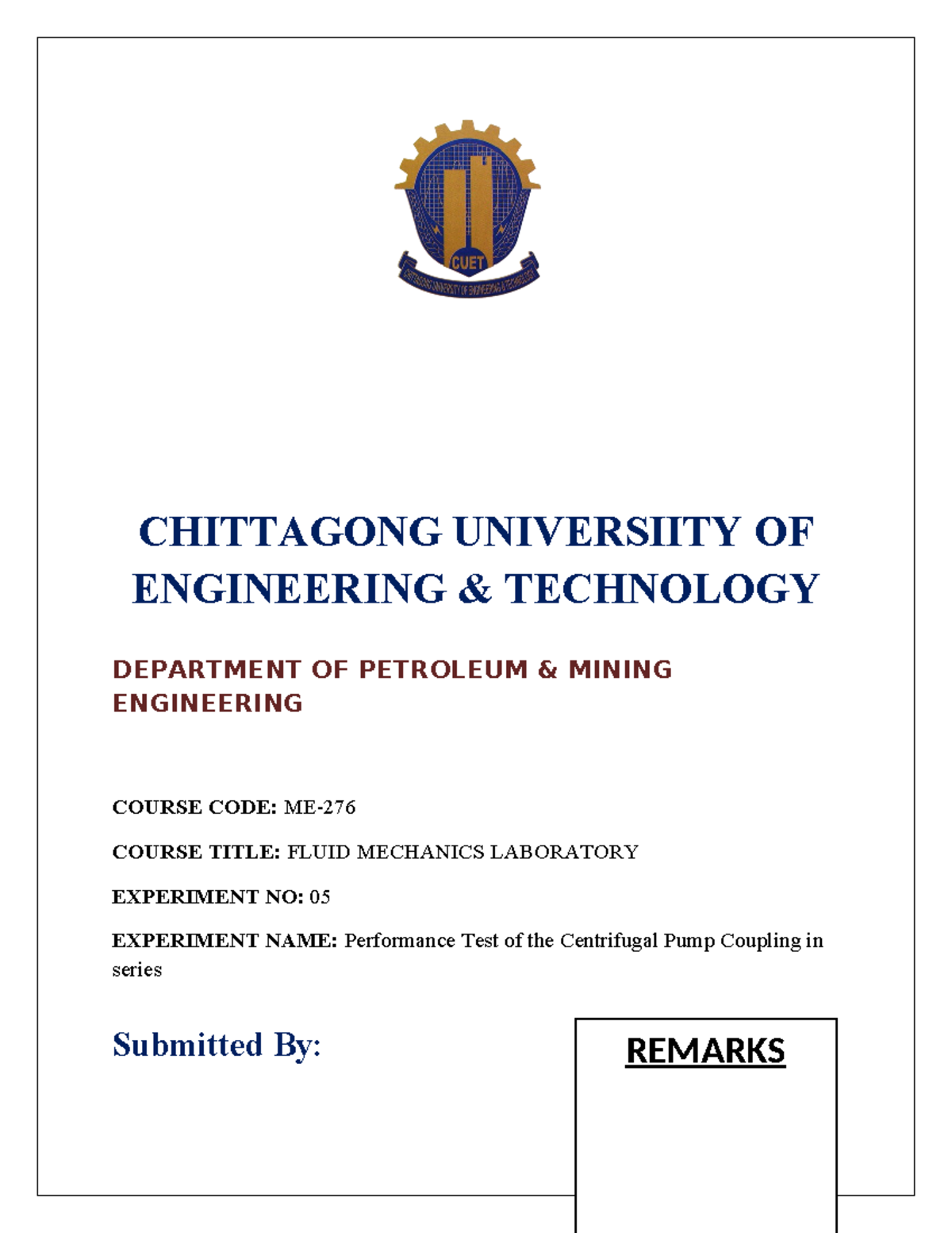 Centrifugal pump - pump lab report - CHITTAGONG UNIVERSIITY OF ...