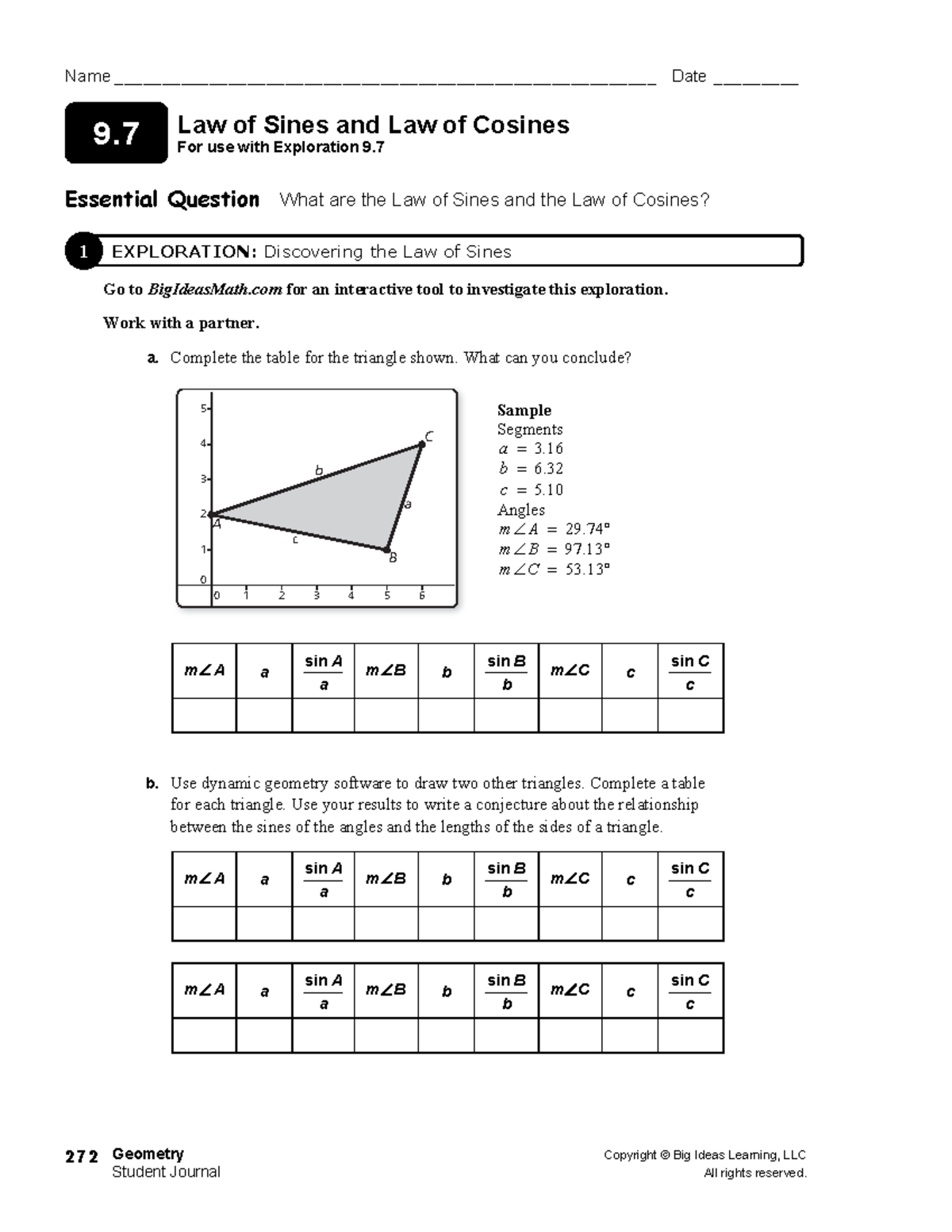 Law of sines cosines formula and review sheet - Geometry Copyright ...