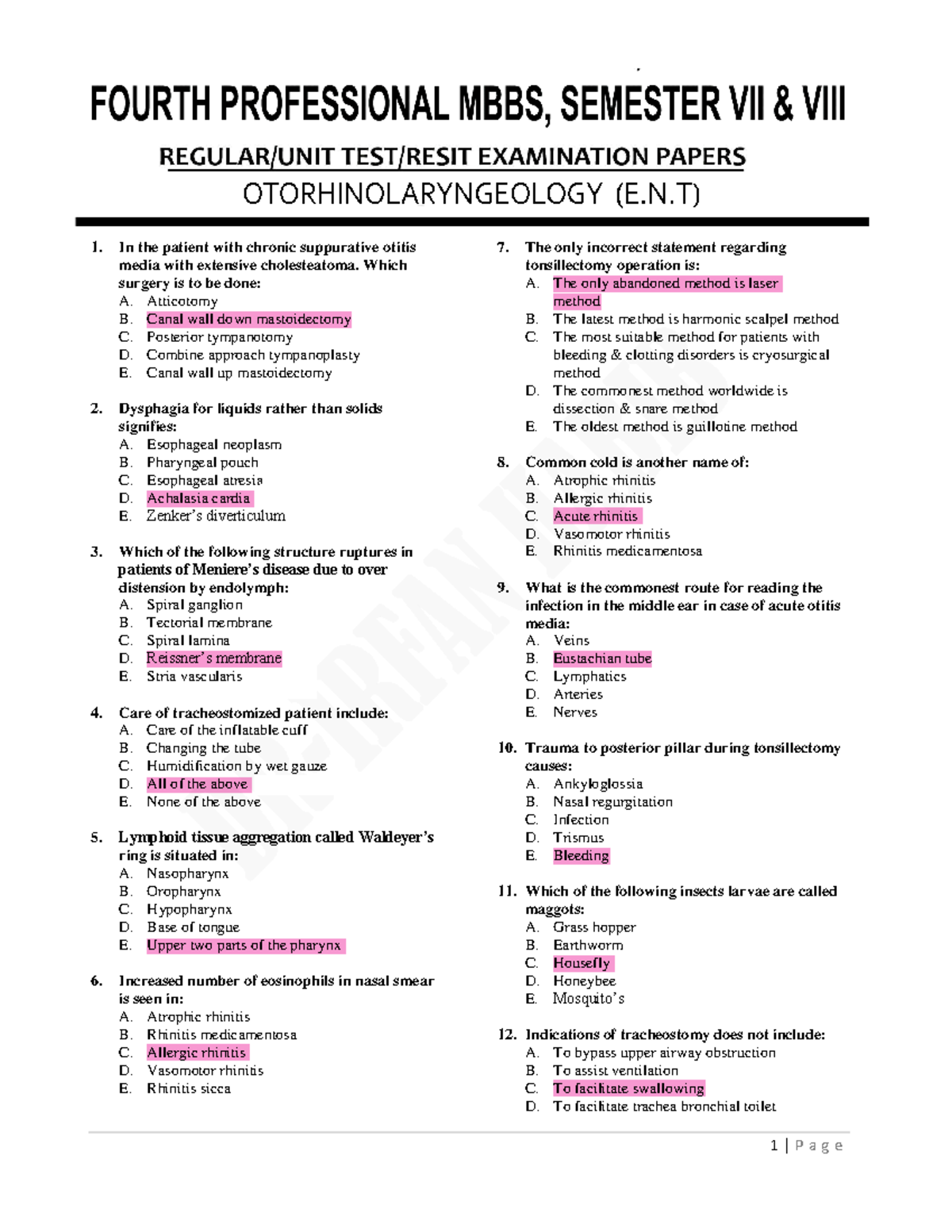 ENT (IH) BCQS BY ZOEY KHAN - In the patient with chronic suppurative ...