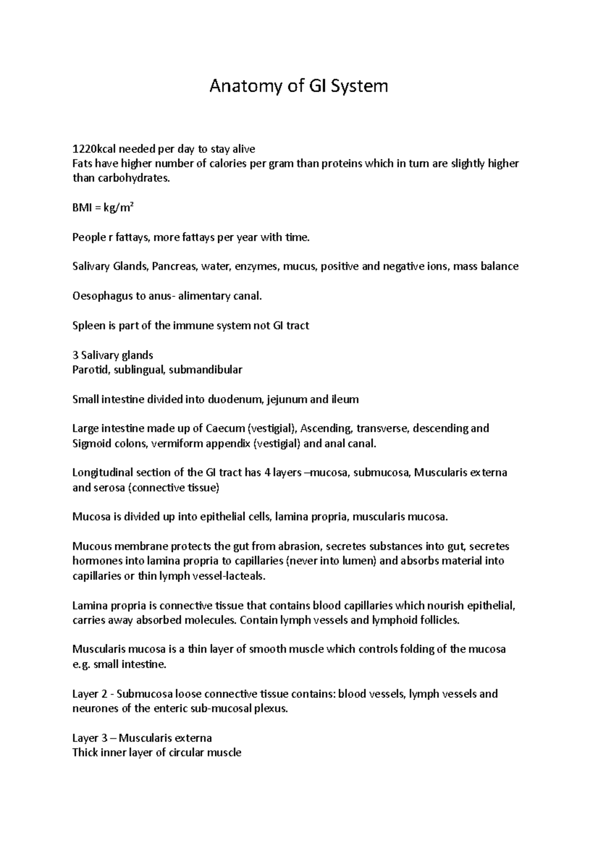 Anatomy of GI System - Lecture notes Physiology - Anatomy of GI System ...