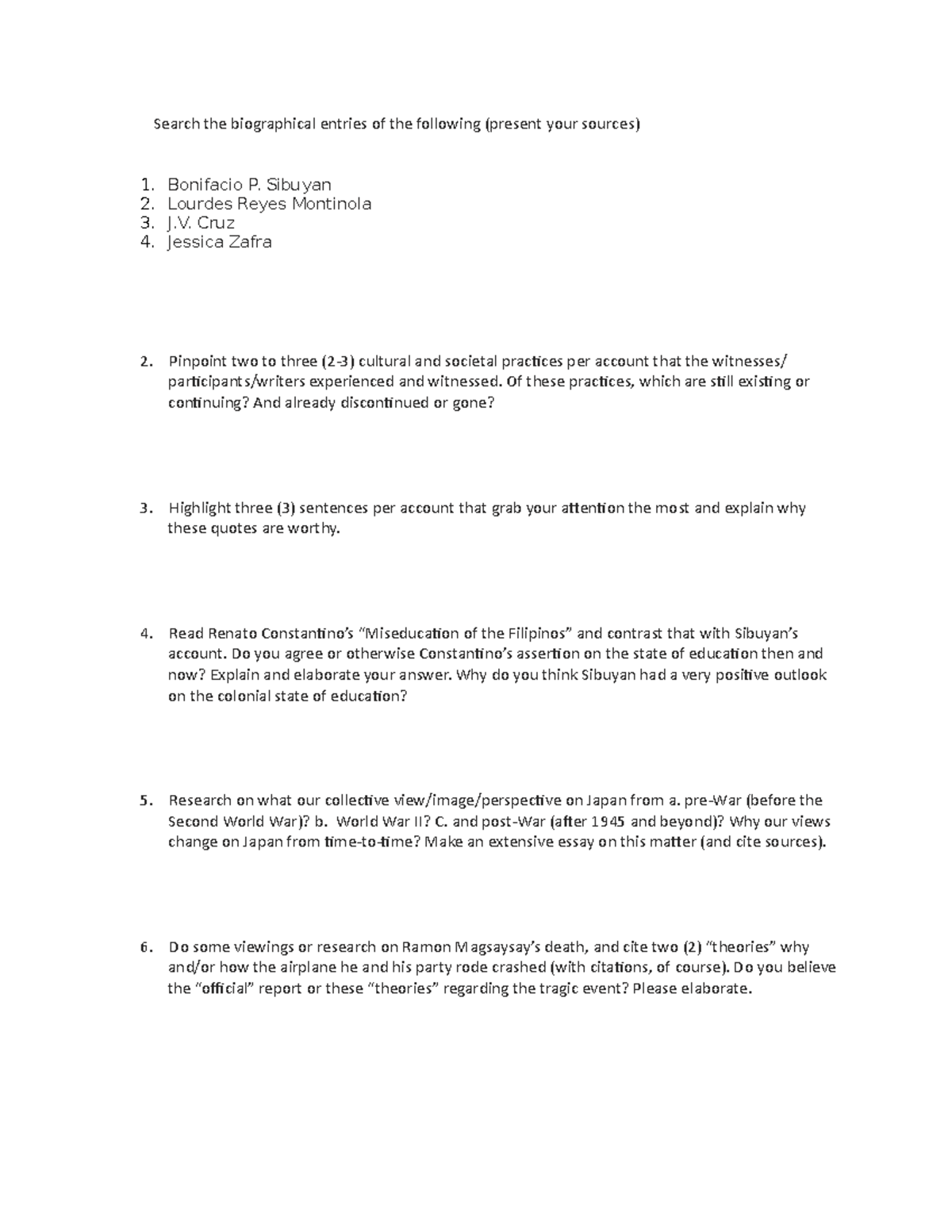 Questionnaire - Search the biographical entries of the following ...