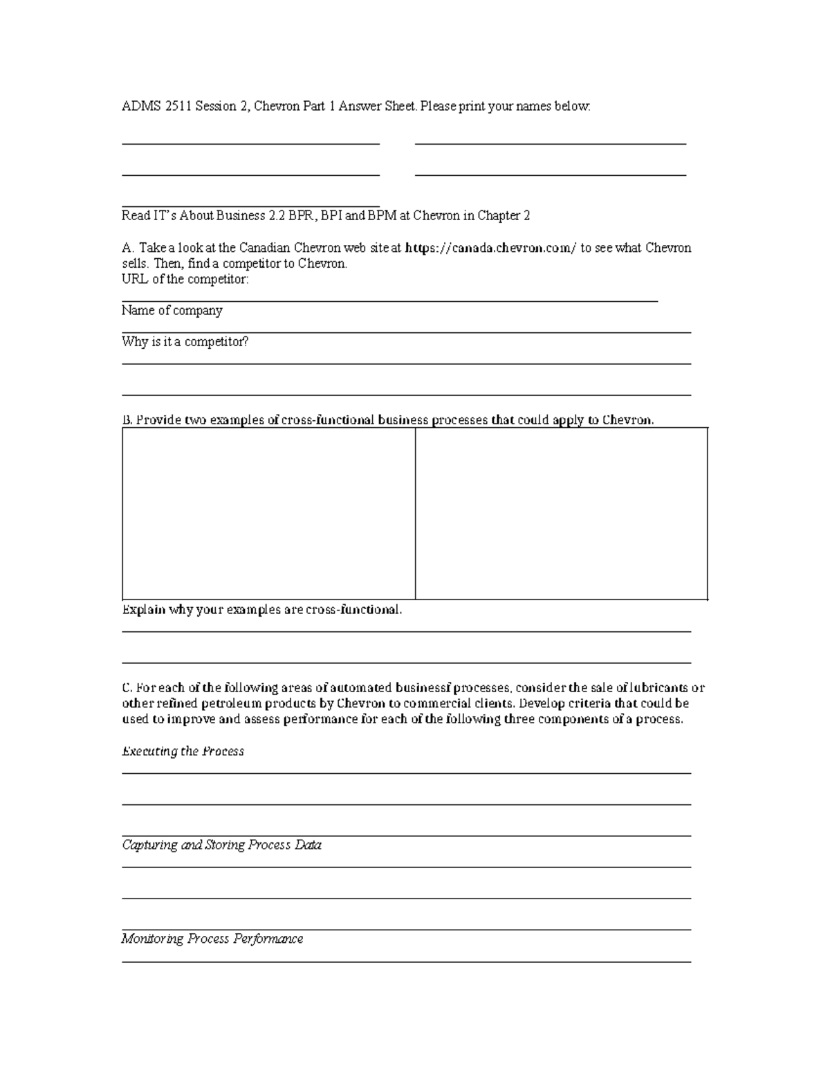 2511 S2 PPQ - ADMS 2511 Session 2, Chevron Part 1 Answer Sheet. Please ... 2511 S2 PPQ - ADMS 2511 Session 2, Chevron Part 1 Answer Sheet. Please ...