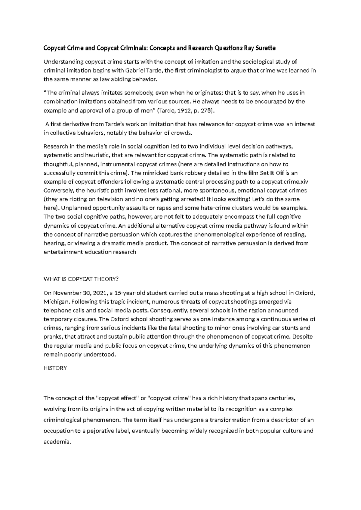 Research Notes - Copycat Crime and Copycat Criminals: Concepts and ...