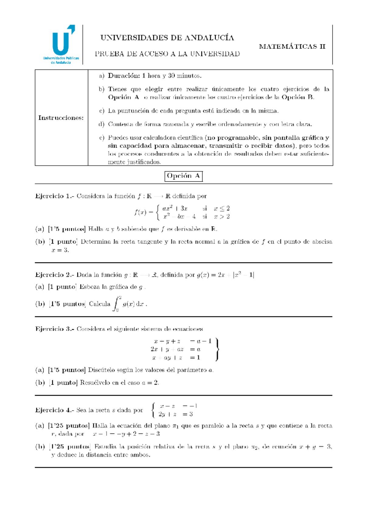 Matemáticas 2 - Examen y criterios de corrección - Matemáticas II - Studocu