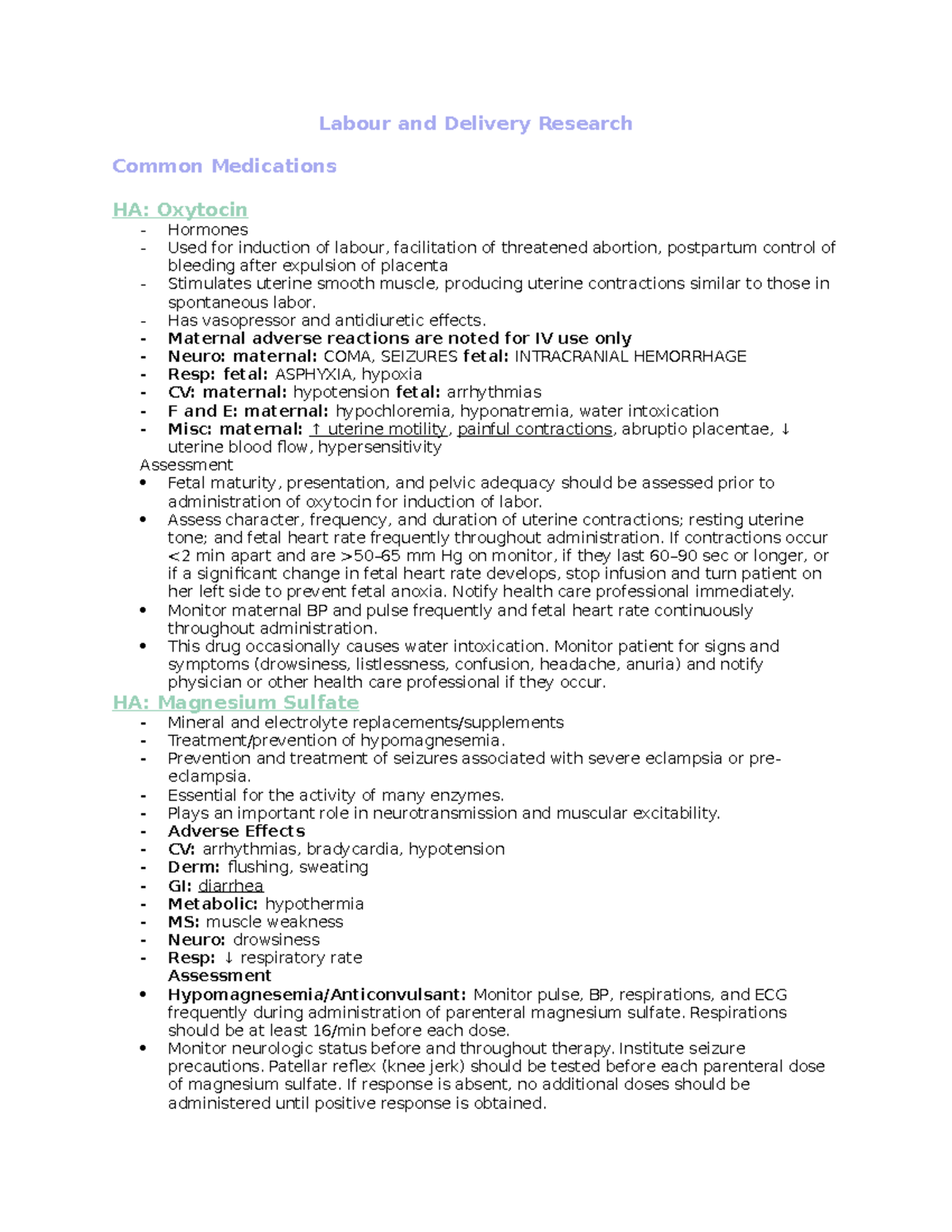 Labour:delivery - Labour and delivery notes - Labour and Delivery ...