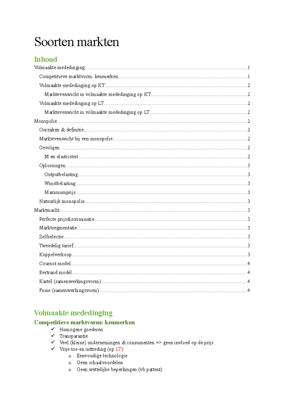 Markten en prijzen marktvormen - Soorten markten Inhoud Volmaakte - Studocu