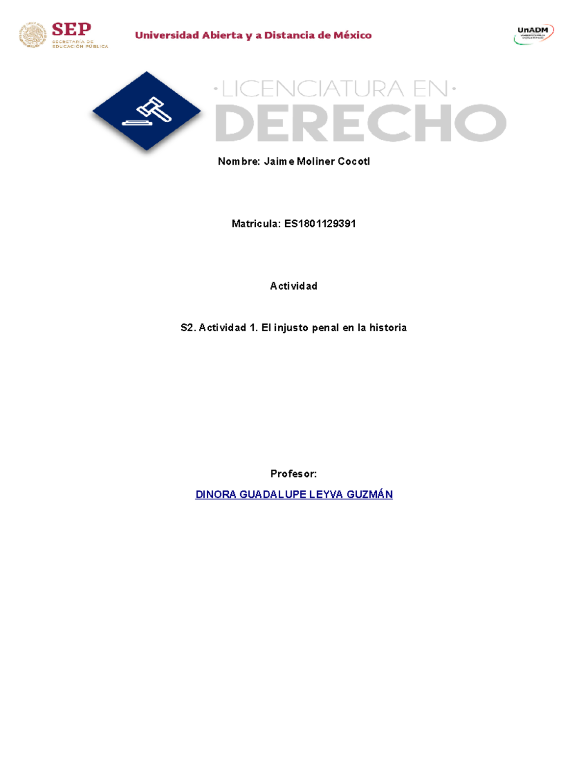 M12 U1 S2 JAMC - trabajo obligatorio - Nombre: Jaime Moliner Cocotl ...