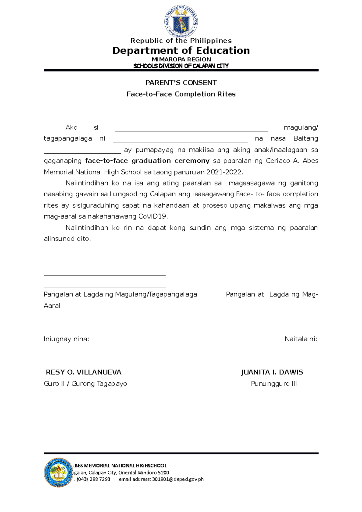 Consent - some documentations and attachments for reports - Republic of ...