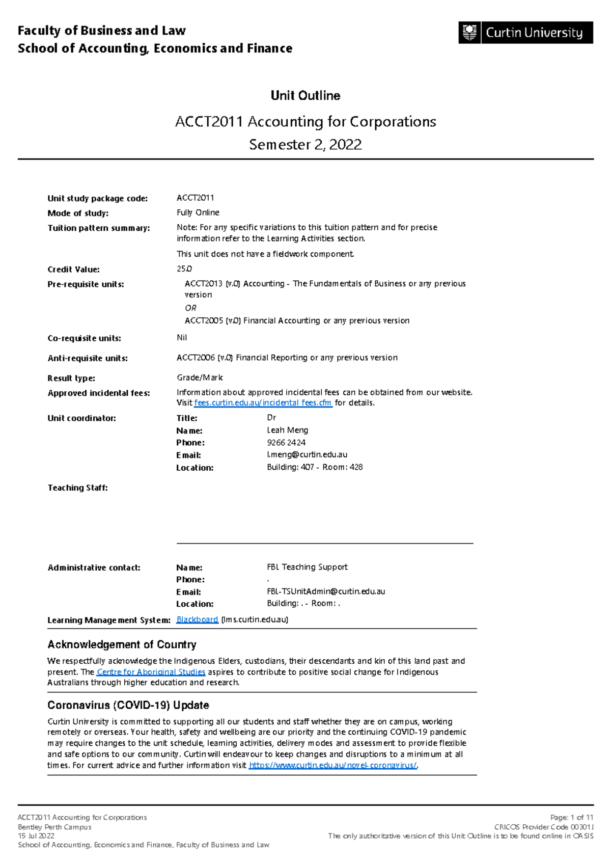 ACCT2011 Accounting for Corporations Semester 2 2022 Bentley Perth ...