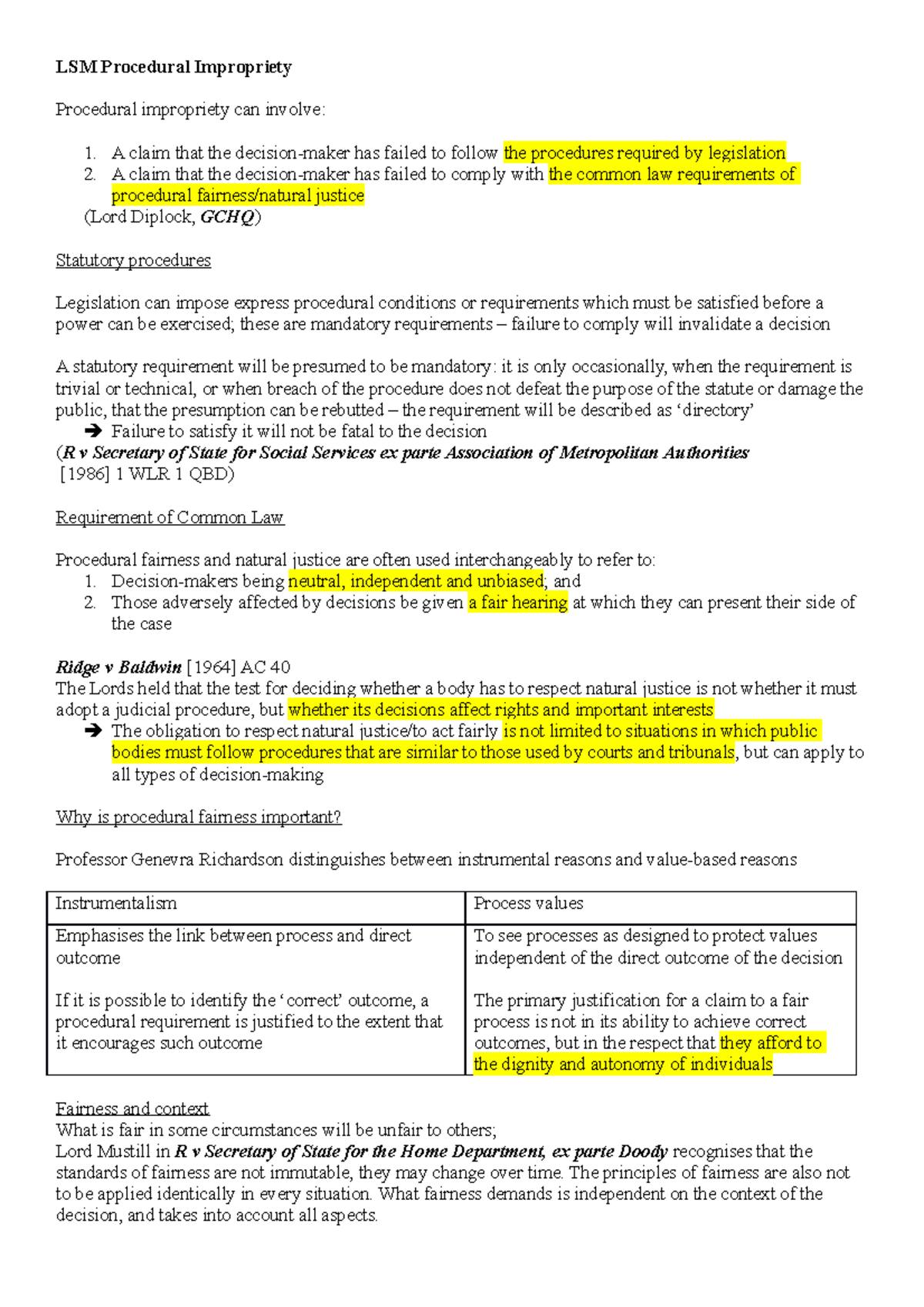 LSM Procedural fairness - LSM Procedural Impropriety Procedural ...