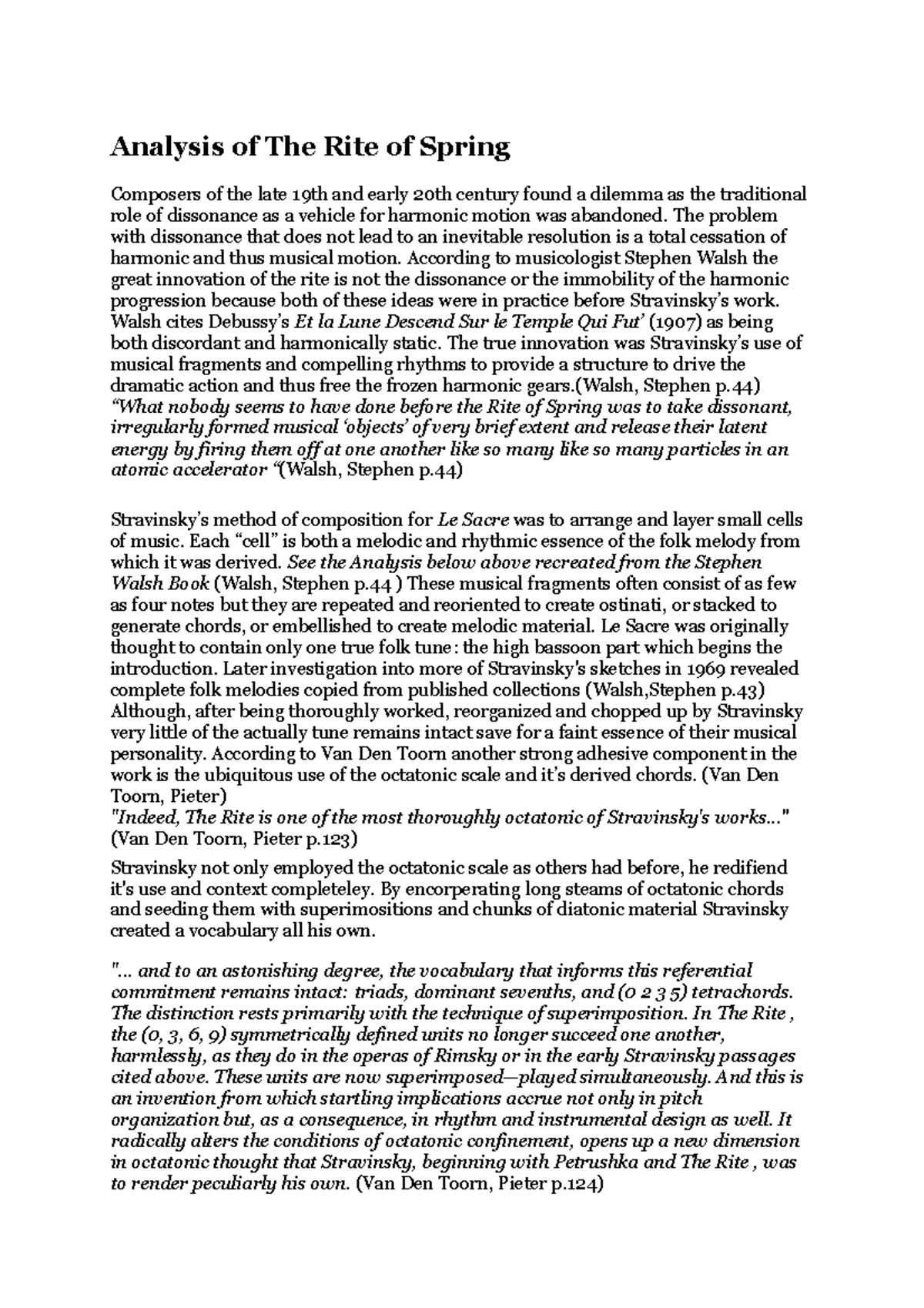 The Rite of Spring Analysis of The Rite of Spring - Analysis of The ...