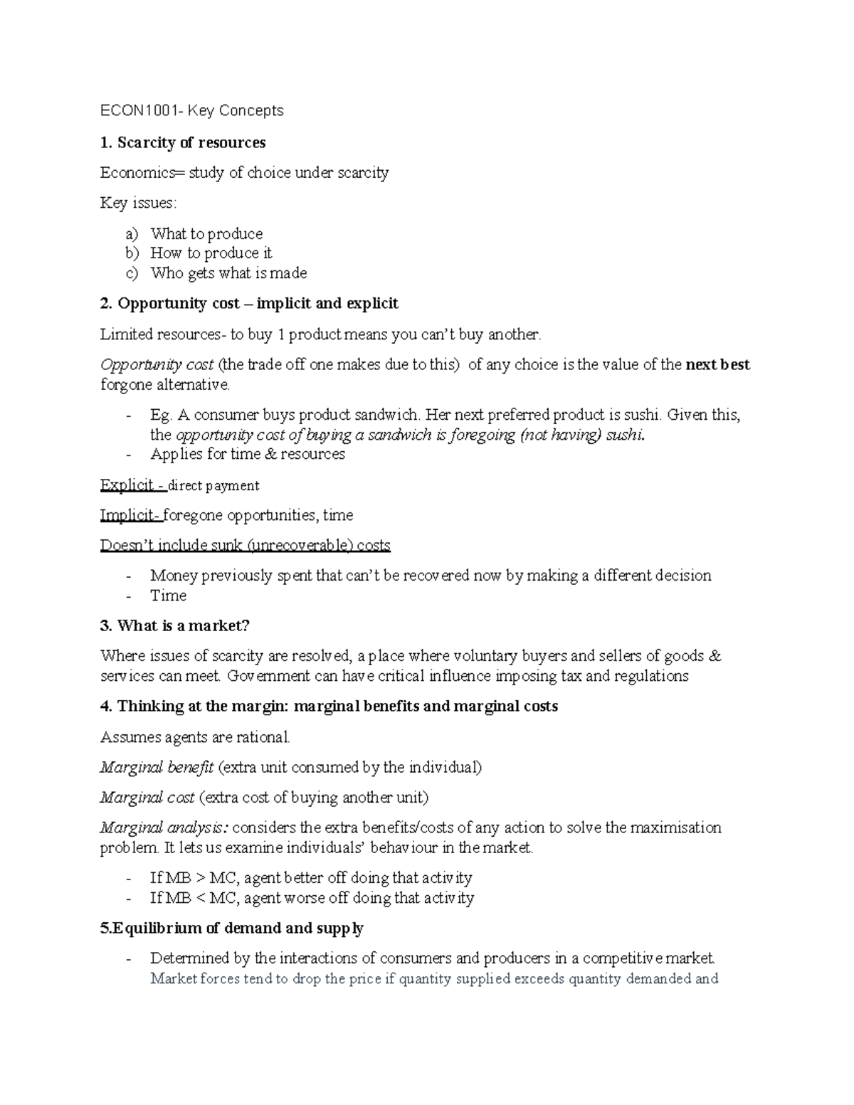 Week 1 Key Concepts Lecture Notes 1 Key Concepts 1 Scarcity Of