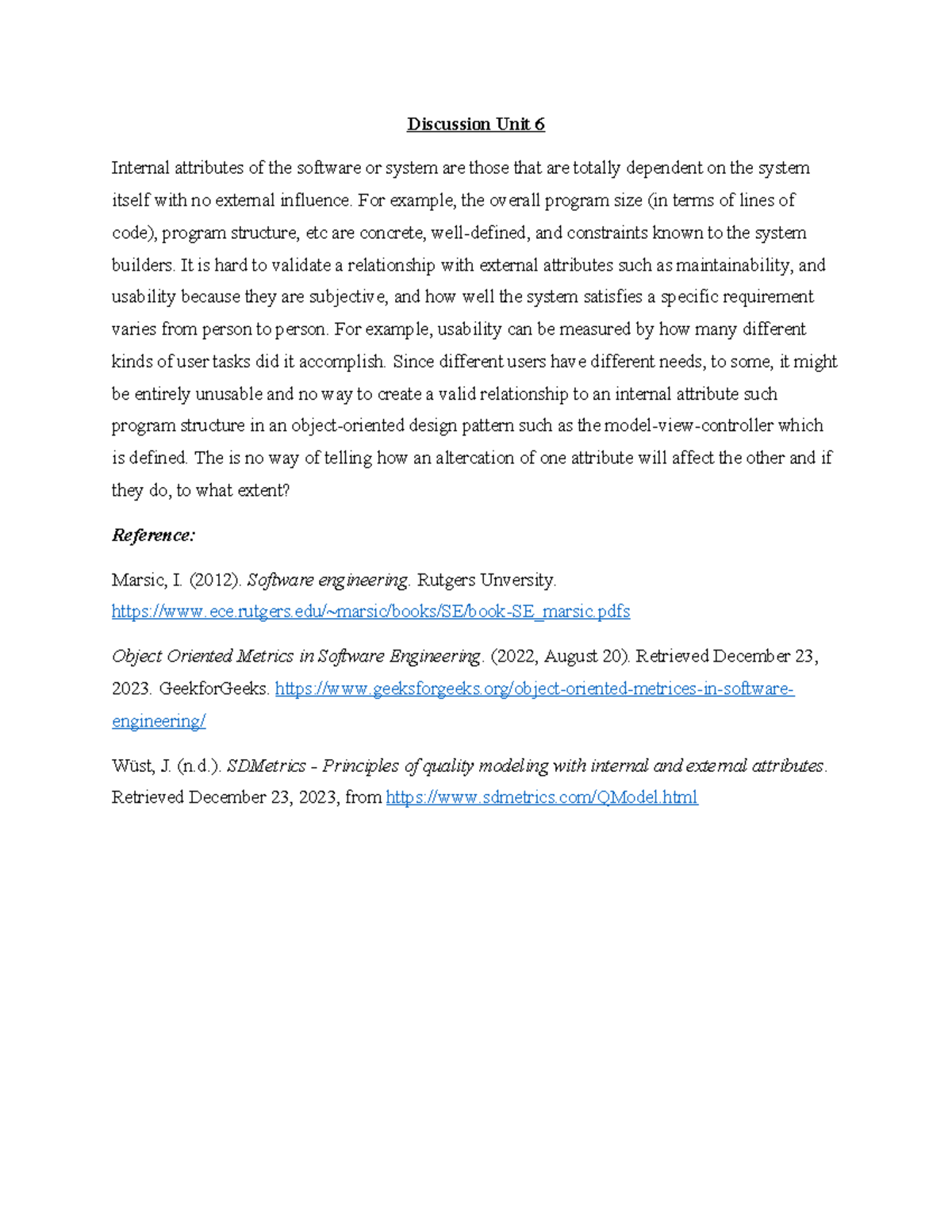 Discussion Unit 6 - Required material. - Discussion Unit 6 Internal ...