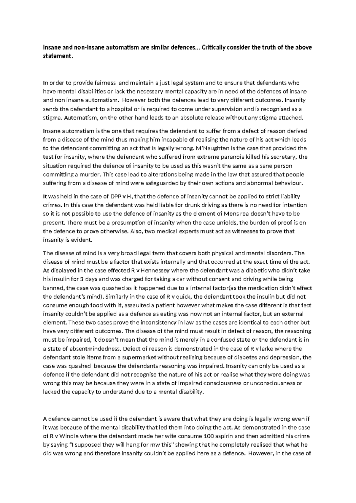 Sane and insane automatism(own words) - insane and non-insane ...