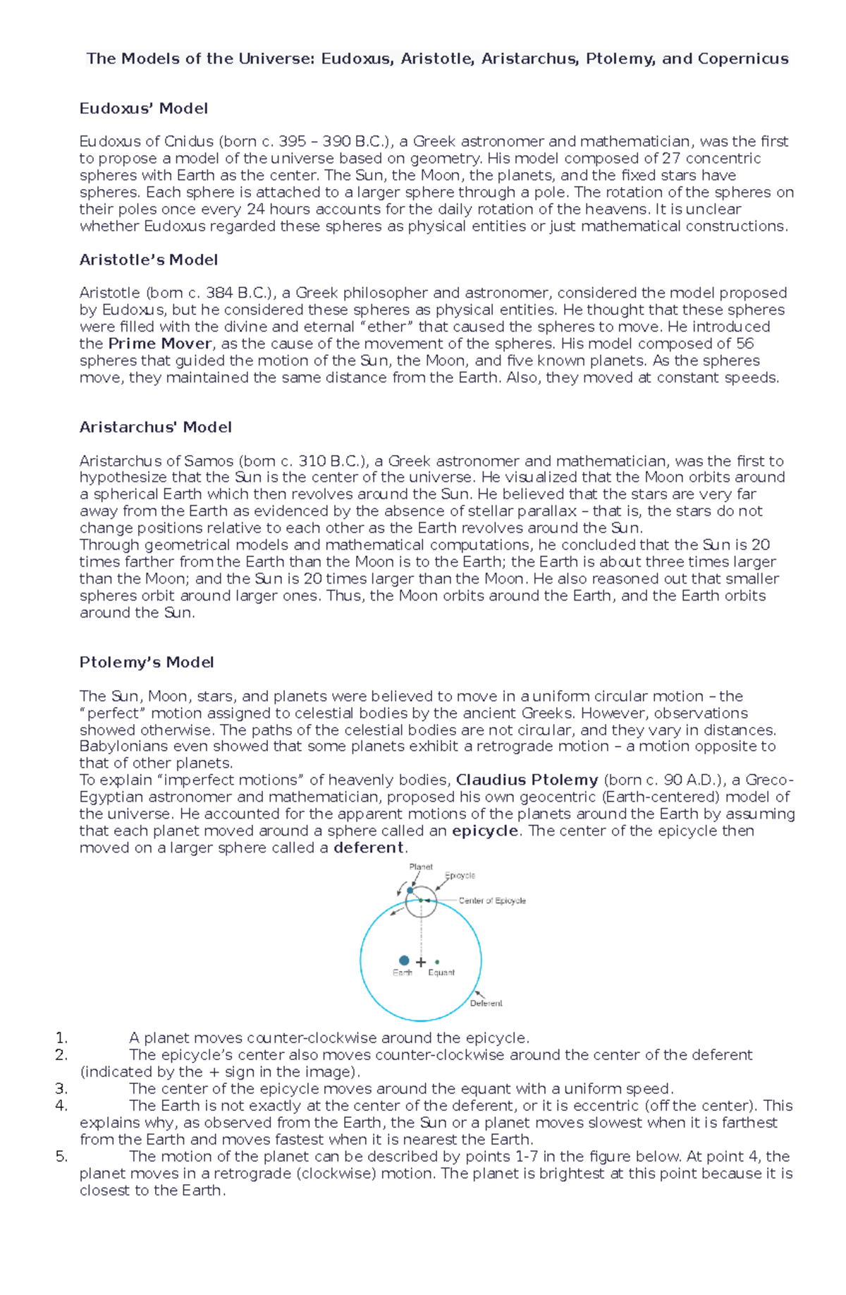 The Models of the Universe - 395 – 390 B.), a Greek astronomer and ...