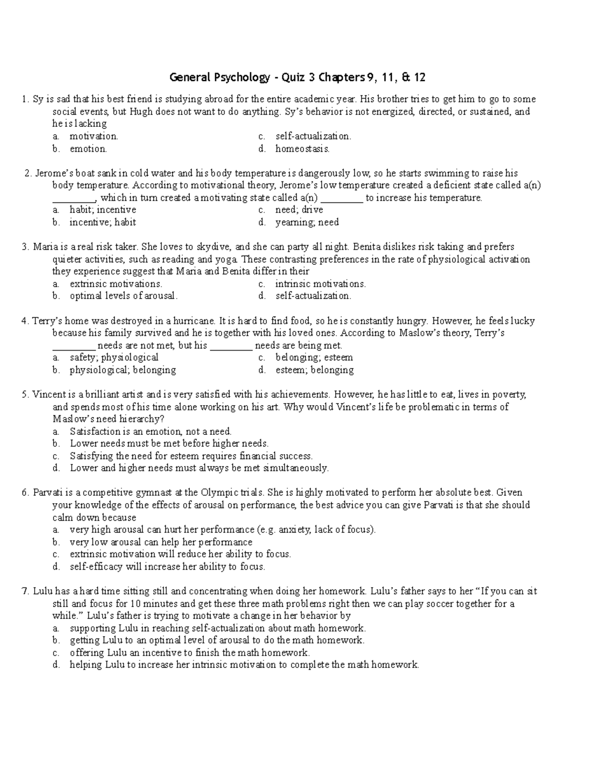 102 Quiz 3 Student Ch 9%2C11%2C12 - General Psychology – Quiz 3 ...
