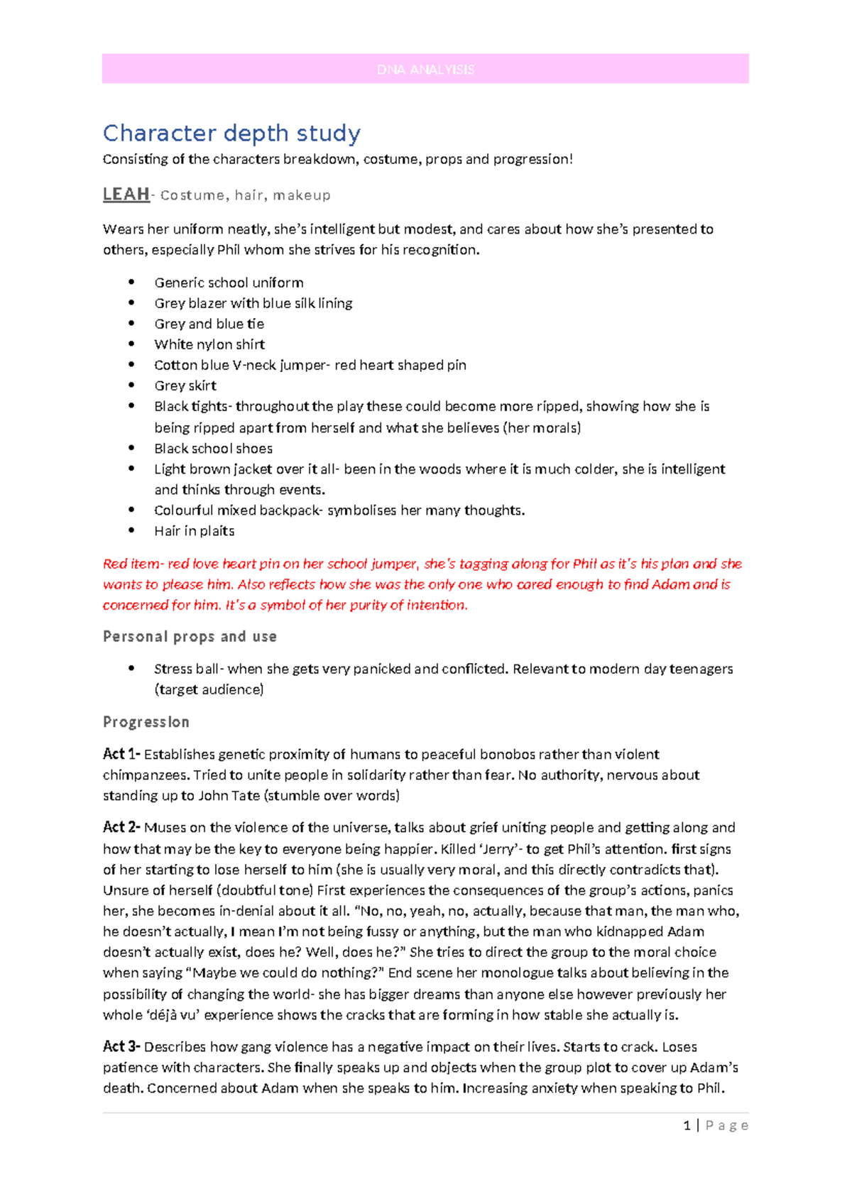 DNA analysis - characters - Character depth study Consisting of the ...