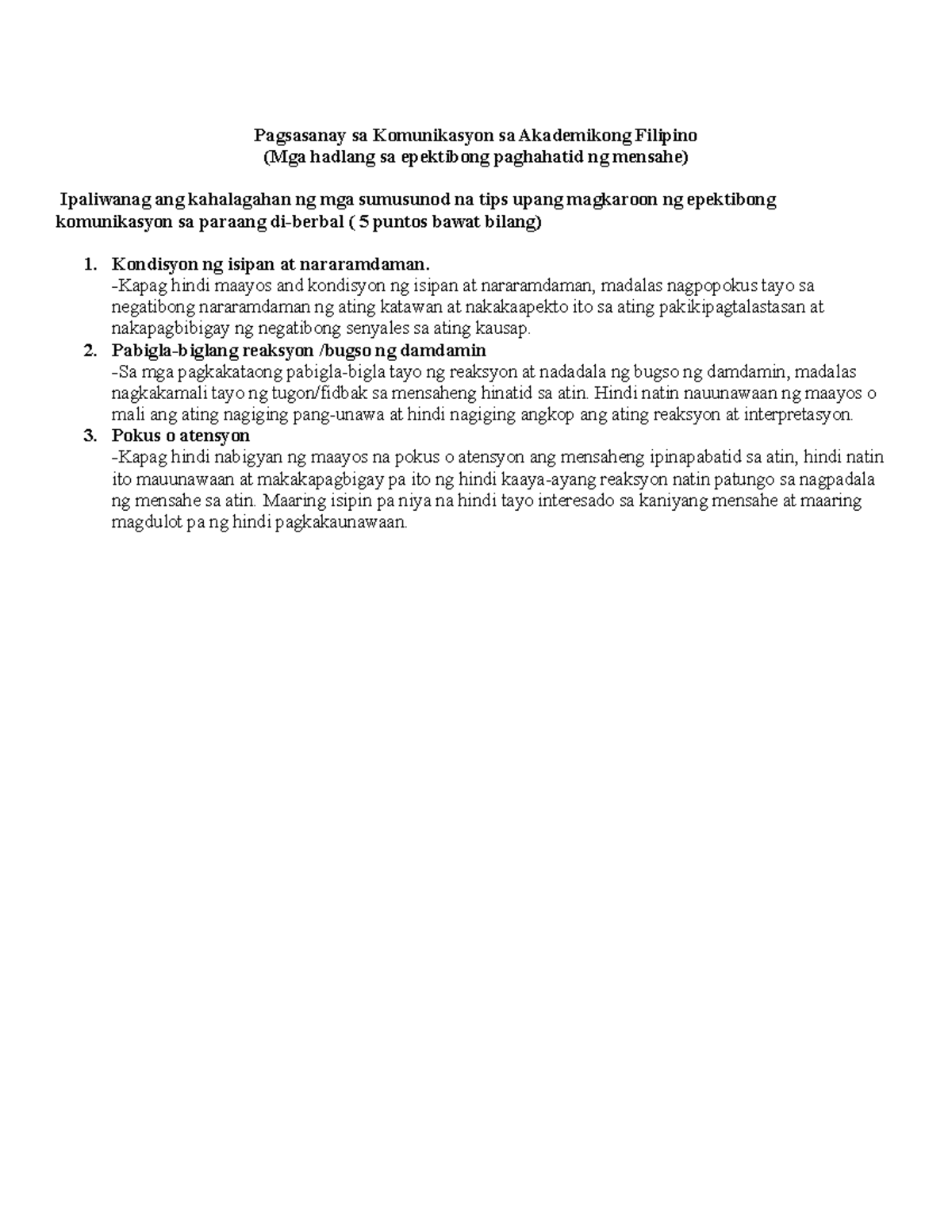 Aktibiti hadlang sa komunikasyon - Pagsasanay sa Komunikasyon sa ...
