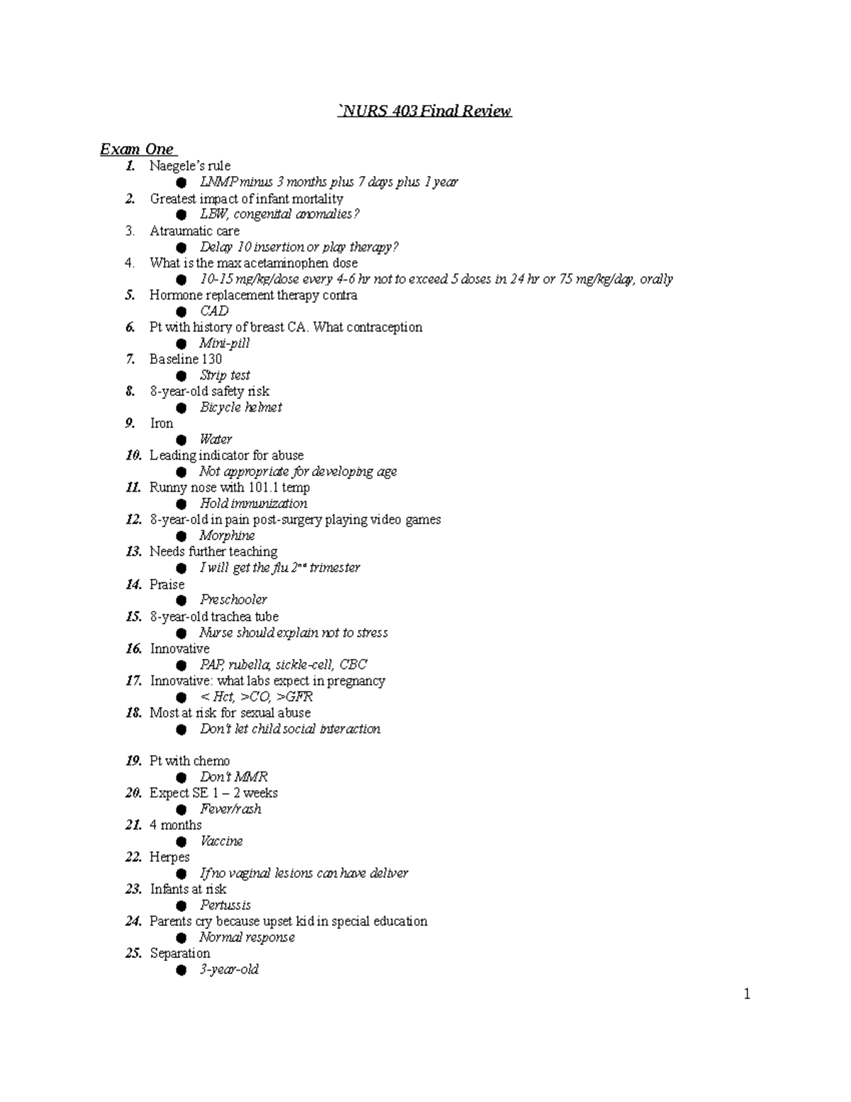 403 Final Review (2) - updated in 2022. Sharonda Johnson as professor ...