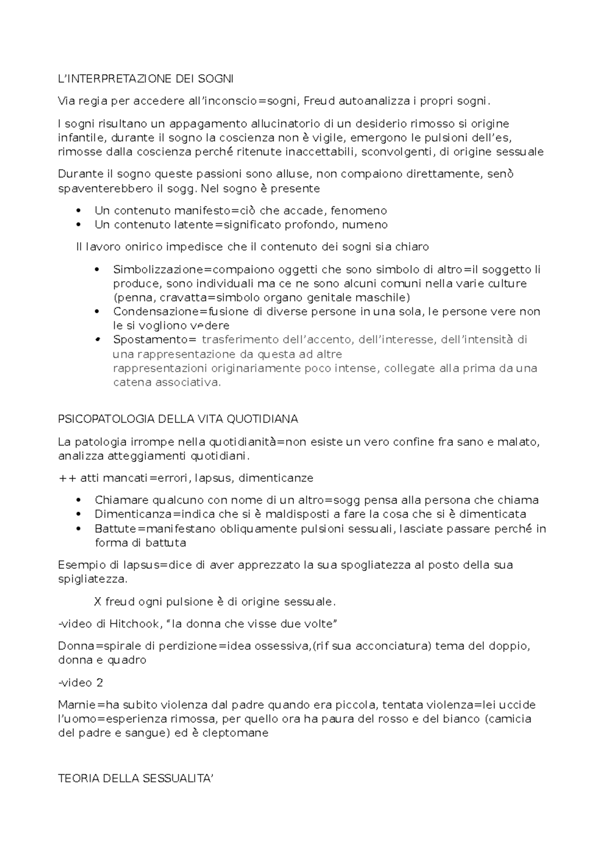 Riassunto Freud - L’INTERPRETAZIONE DEI SOGNI Via regia per accedere ...