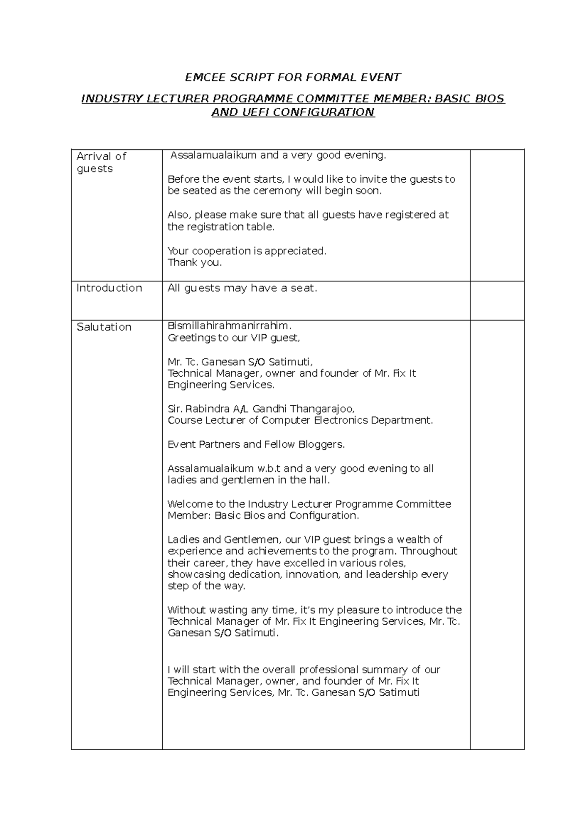 Emcee Script FOR Formal Event - EMCEE SCRIPT FOR FORMAL EVENT INDUSTRY ...