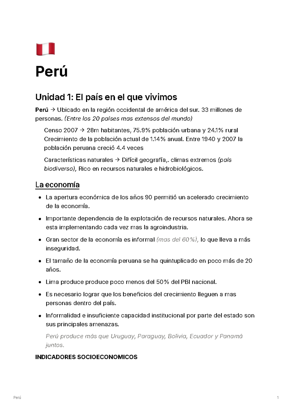 Apuntes Perú - Perú 1 Perú Unidad 1: El país en el que vivimos Perú ...