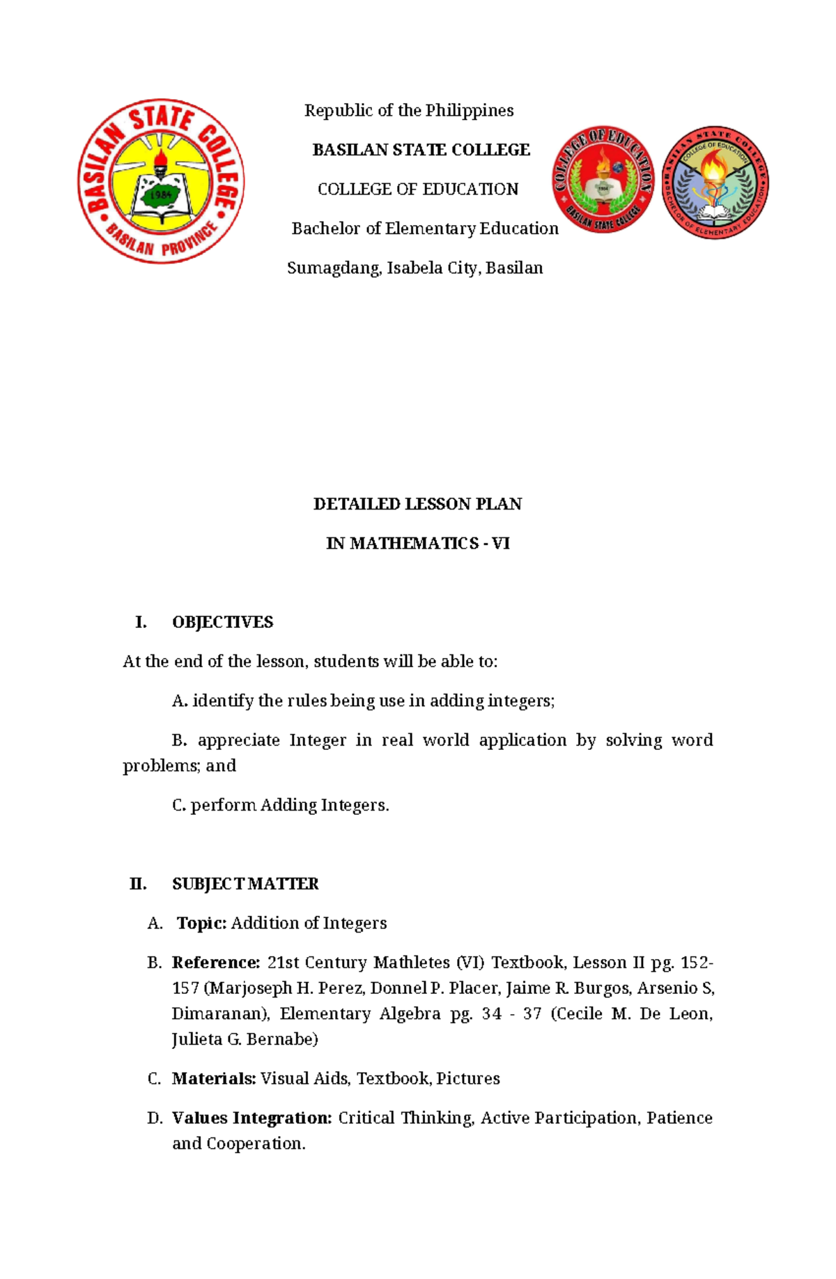 LP for DEMO Vers. 102 054431 - Republic of the Philippines BASILAN ...