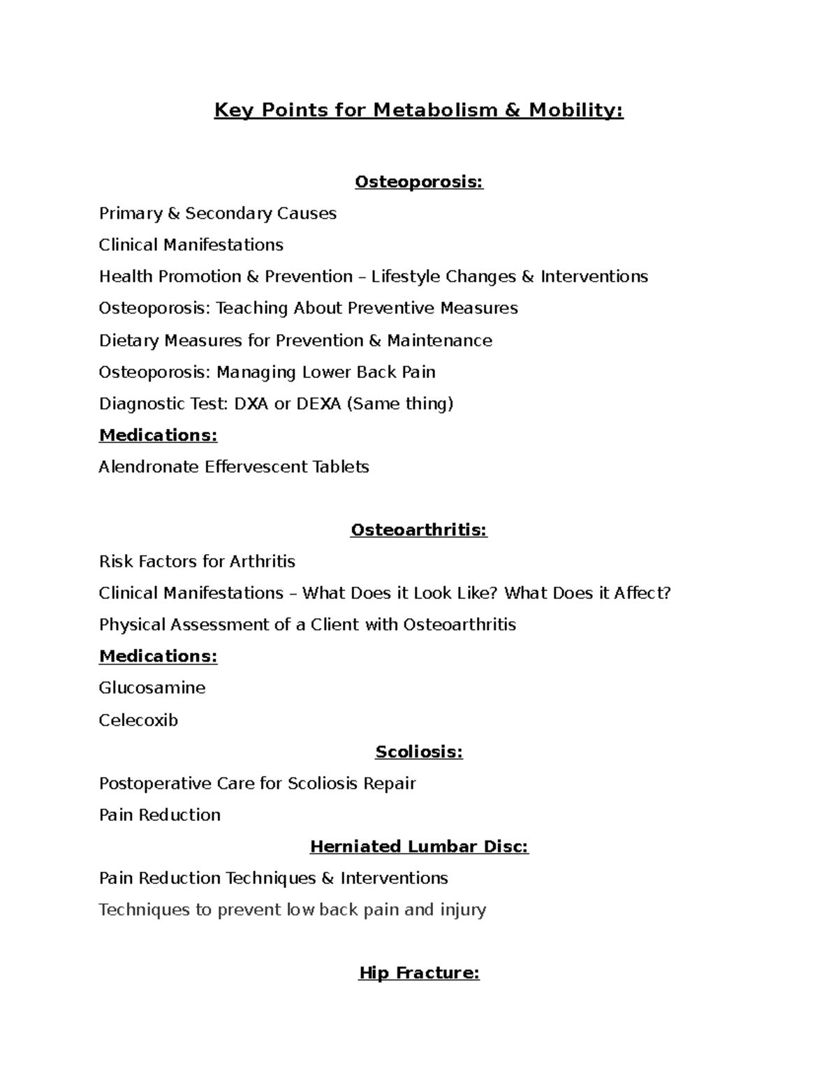 Key Points for Metabolism & Mobility - Key Points for Metabolism ...