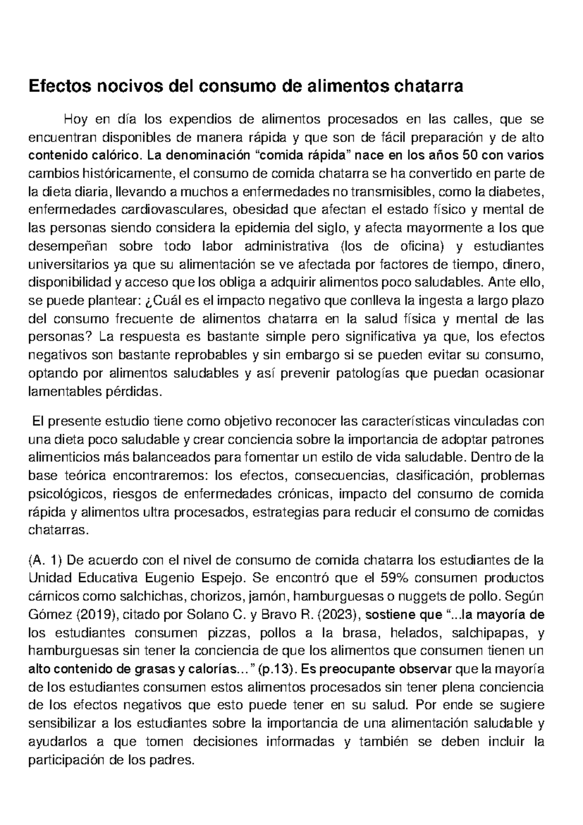 Textos DE Parrafos - .poijh - Efectos nocivos del consumo de alimentos ...
